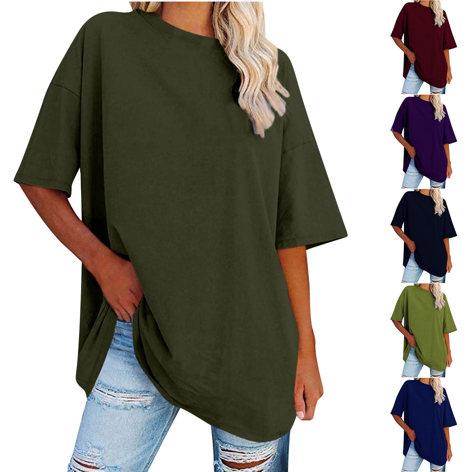 Fanxing Oversized T-Shirts for Women Short Sleeve Basic Tees Loose ...
