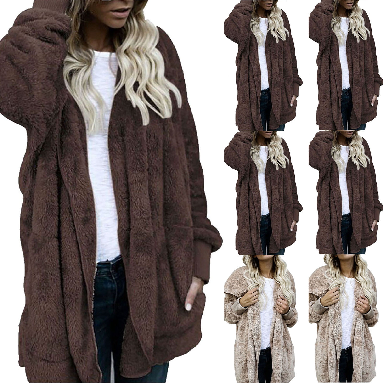 Fanxing Plus Size Sherpa Velour Jacket for Women Boyfriend Style Open ...