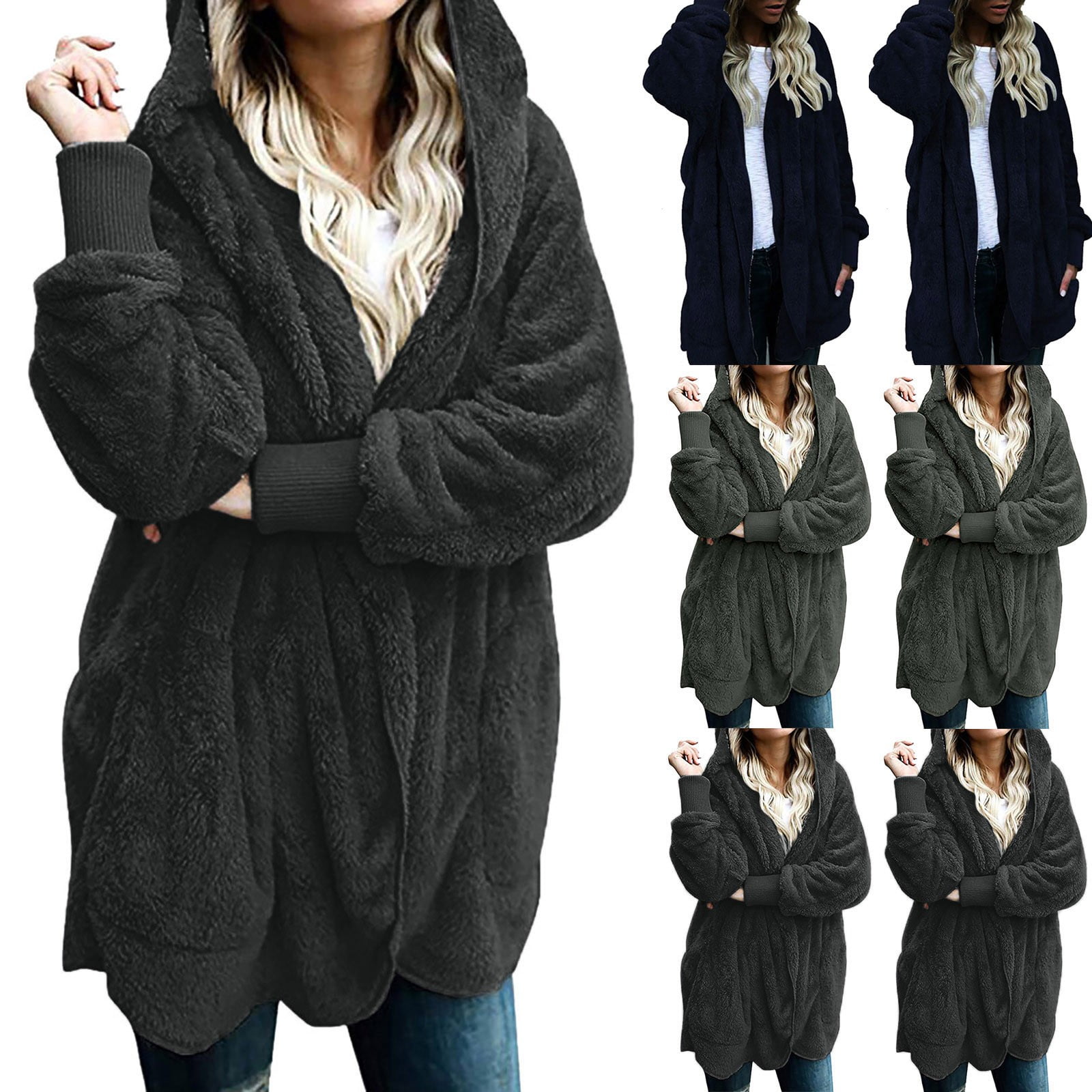 Fanxing Plus Size Sherpa Velour Jacket for Women Boyfriend Style Open ...