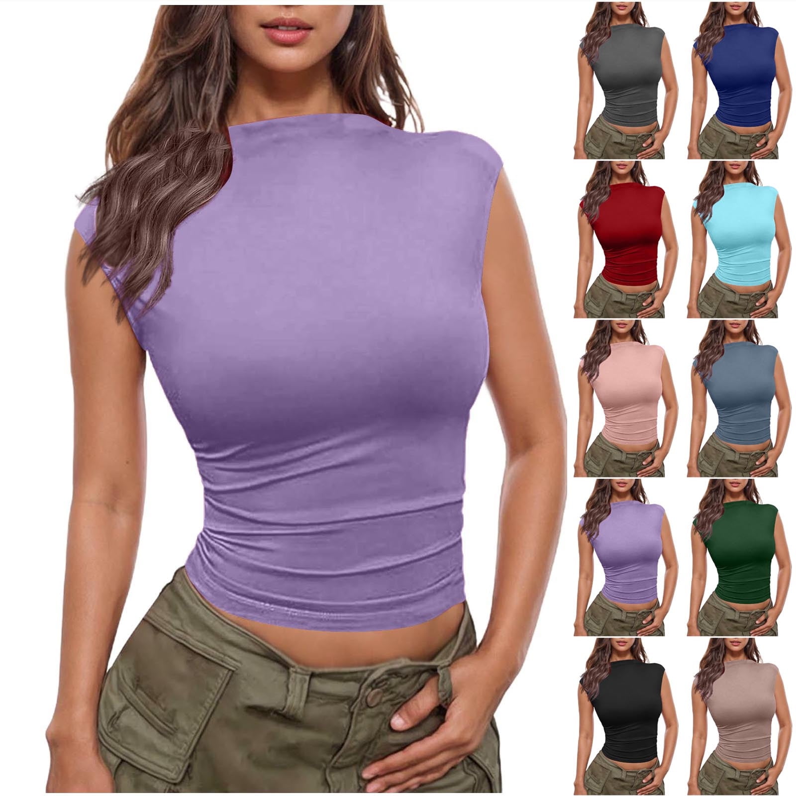 Fanxing Purple Womens Tank Tops M Summer Fashion 2025 Workout Stretchy ...