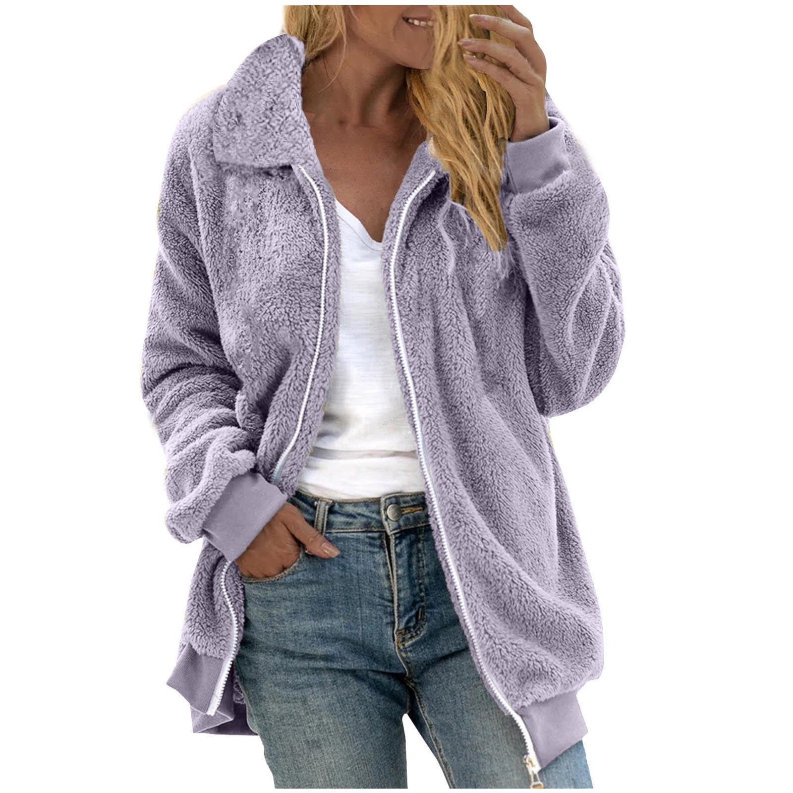 Fanxing Sherpa Fleece Hoodies for Women Full Zip Long Sleeve Jacket ...