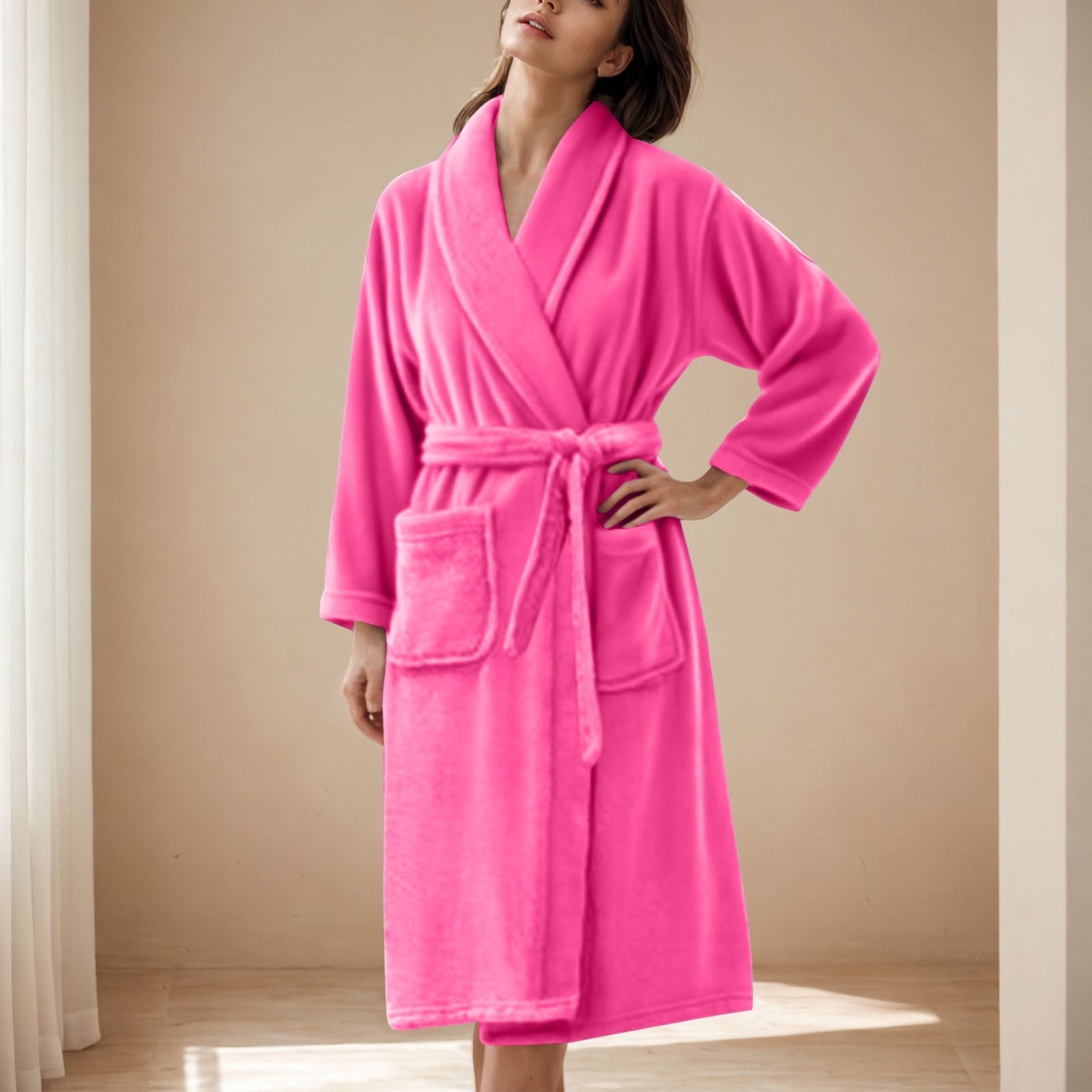 Fanxing Soft Flannel Robes for Women Winter Warm Plush Bathrobes Comfy ...