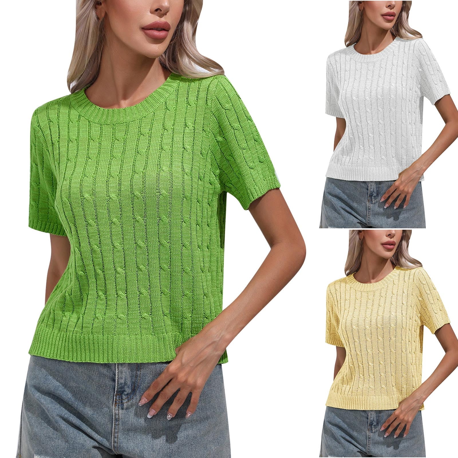 Fanxing Summer Sweaters for Women Short Sleeve Pullover Sweater Slim ...