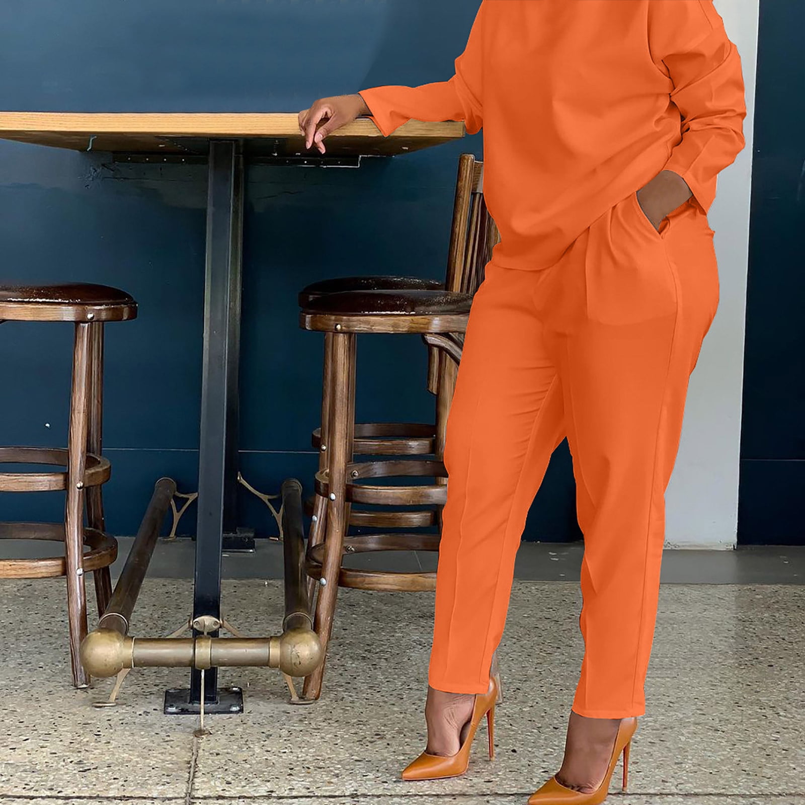 Fanxing Sweat Suits for Women Plus Size Two Piece Orange Women's 2 ...