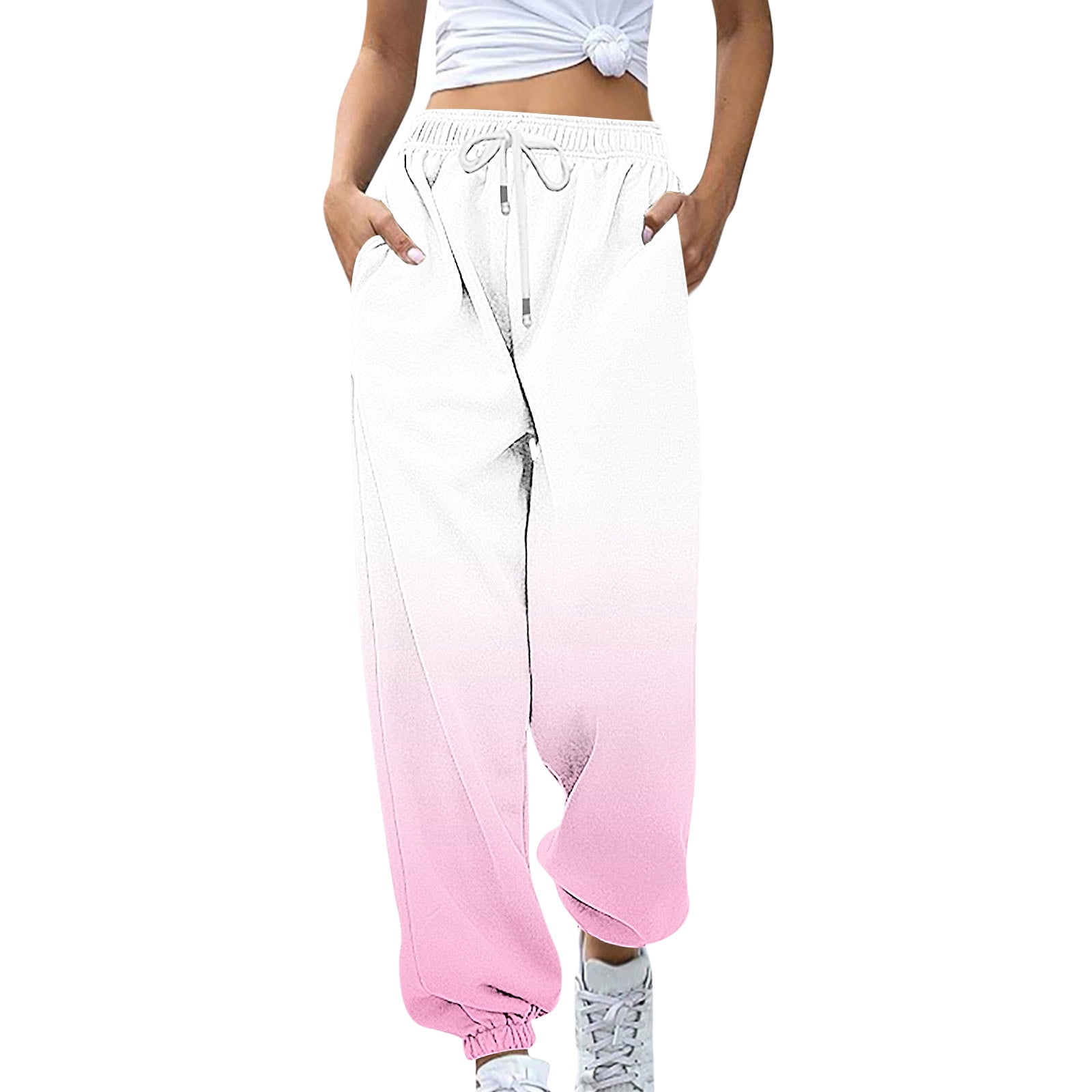Fanxing Sweatpants for Teen Girls High Waisted Baggy Cinch Bottom ...