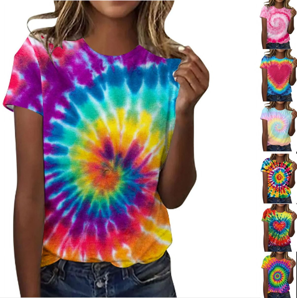 Fanxing Tie Dye T Shirts for Women Plus Size Rainbow Shirts Summer ...