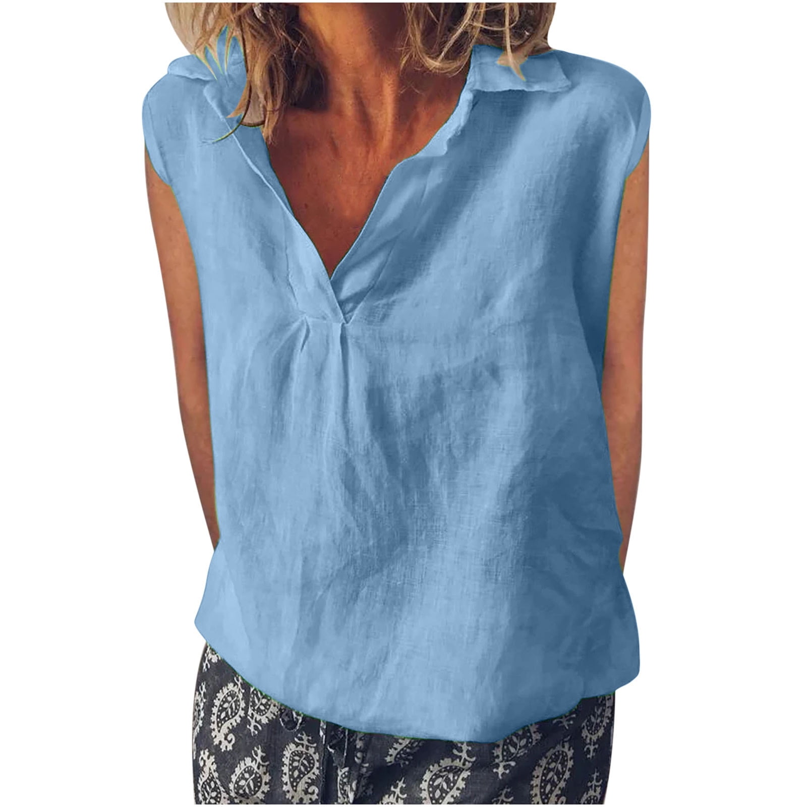Fanxing Under 10 Sleeveless Linen Shirts for Women 2025 Summer Cotton ...