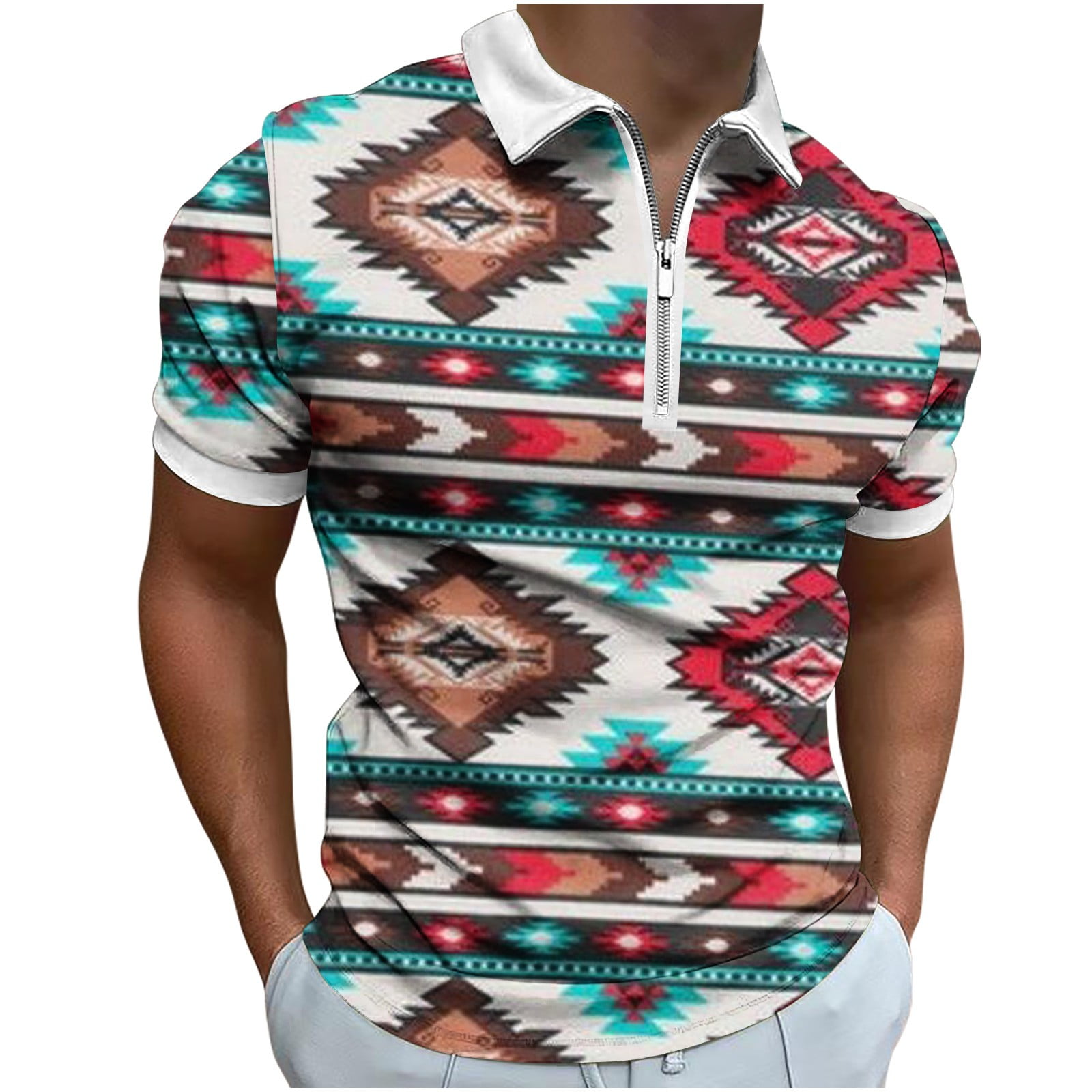 Fanxing Western Print Polo Shirts For Men Ethnic Aztec Polo Shirt ...