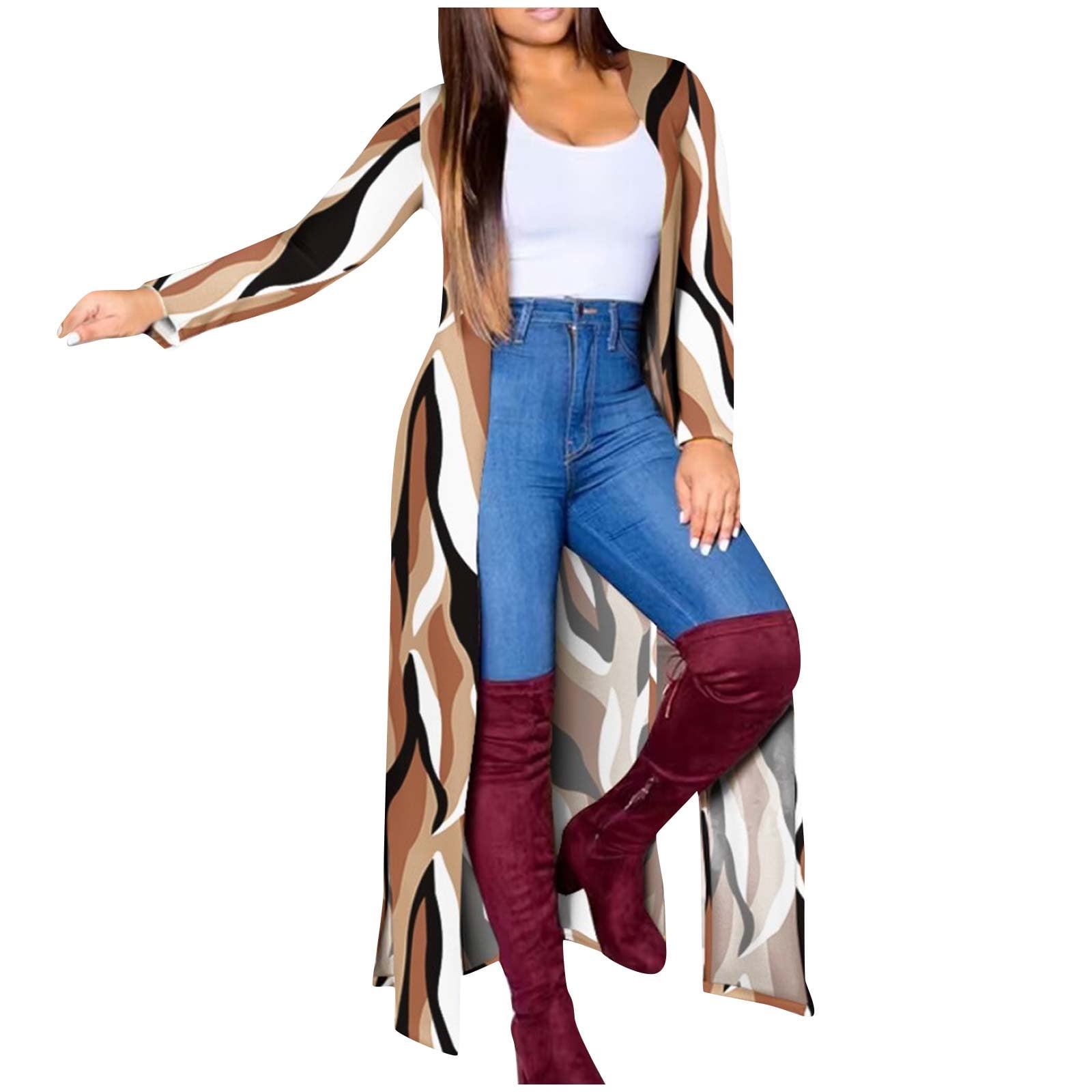 Fanxing Women Floor Length Open Front Drape Cardigan Lightweight Long ...