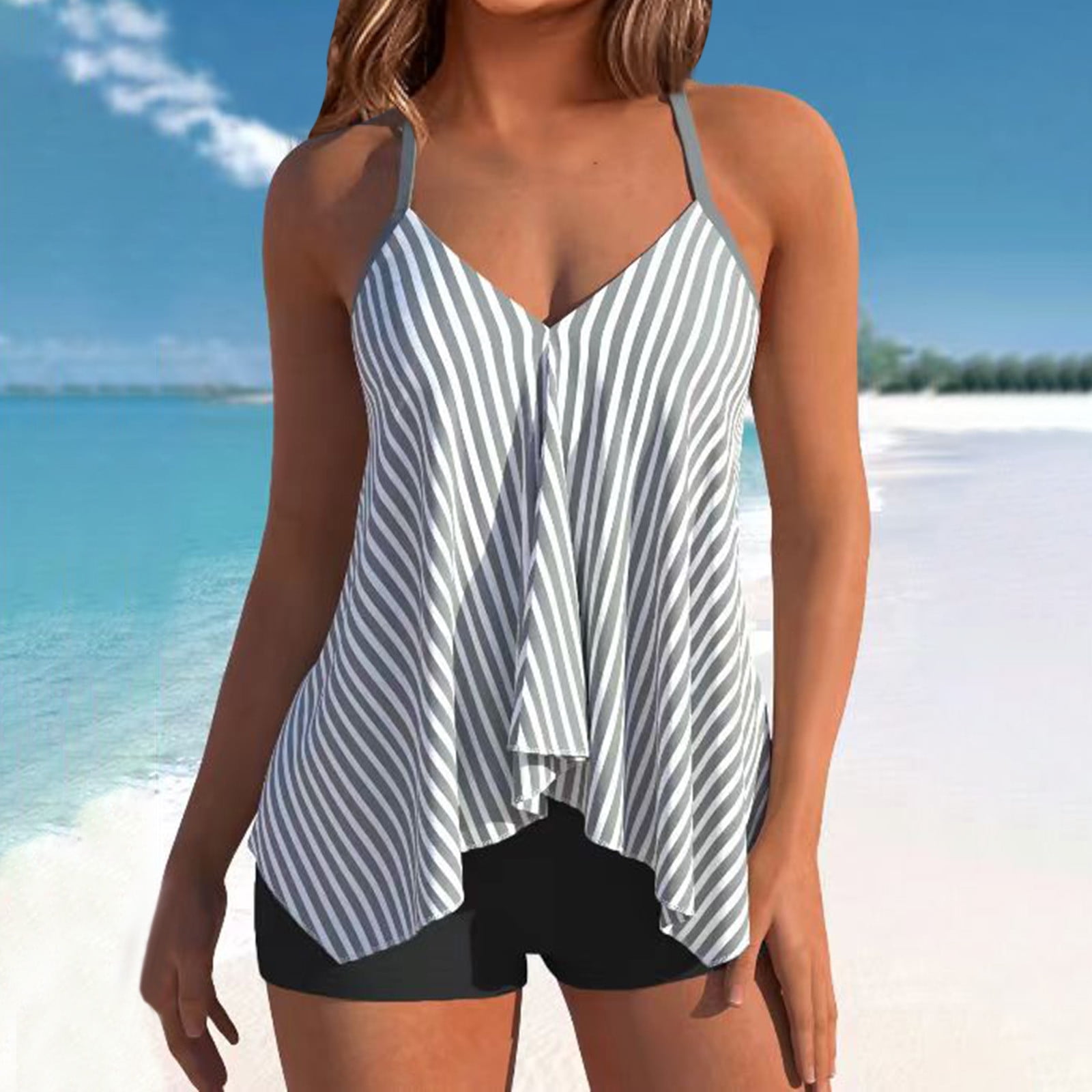 Fanxing Women Hawaiian Tankini Swimsuits 2024 Beach Flowy Bathing Suits