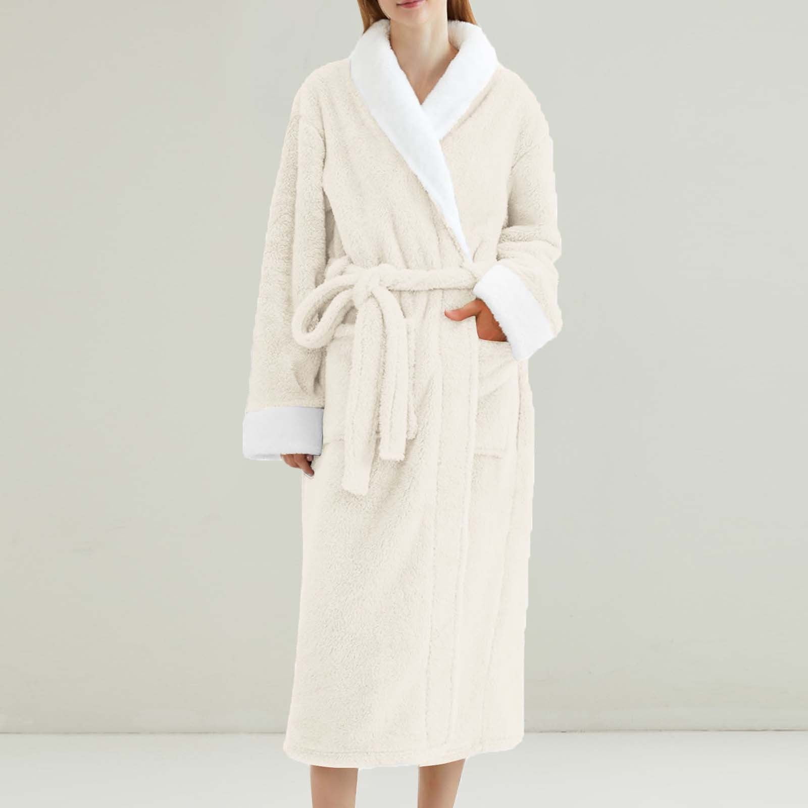 Fanxing Women Men Cozy Robes Fuzzy Plush Shawl Collar Bathrobes Female ...
