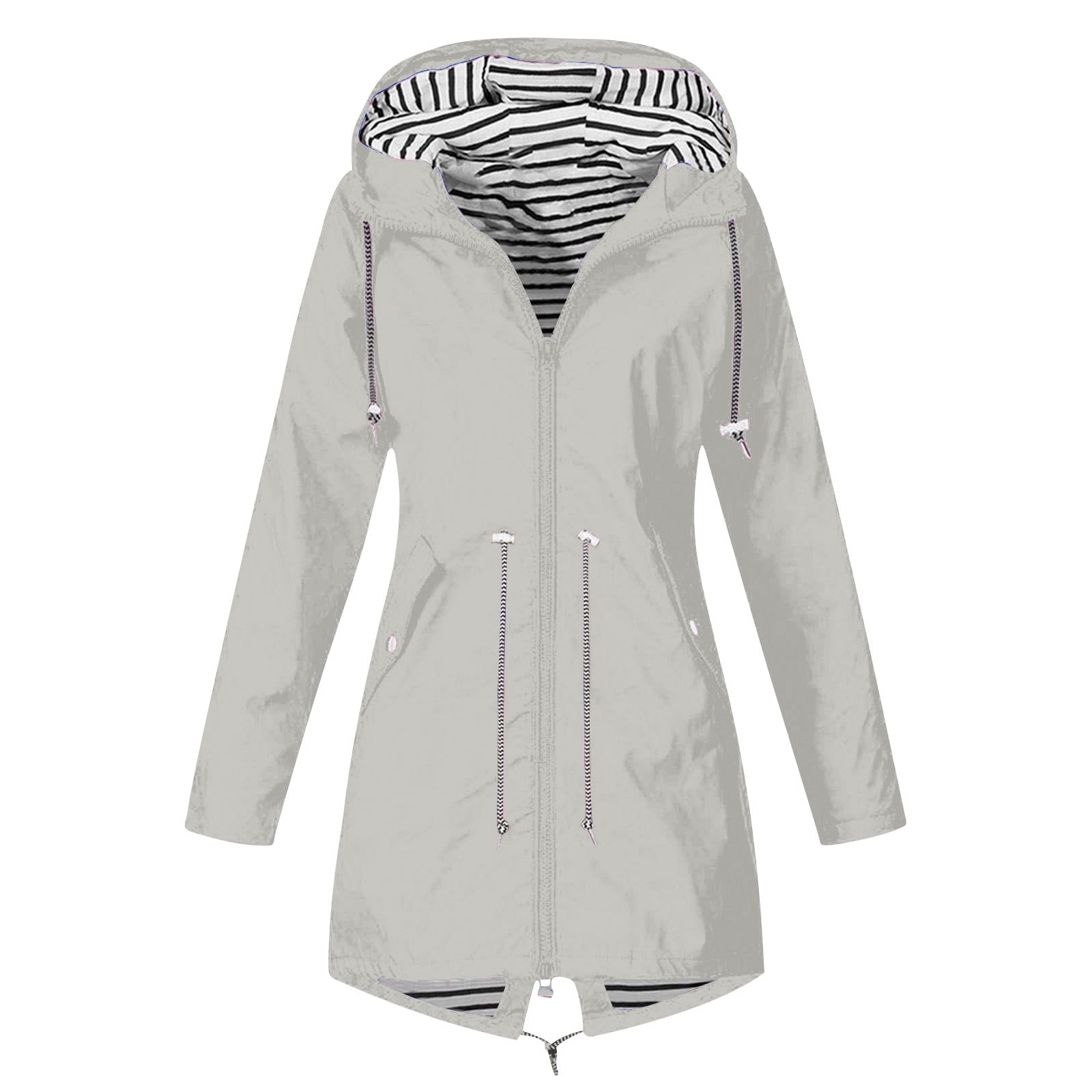 Fanxing Women Rain Jacket Drawstring Belted Hooded Long Raincoat ...