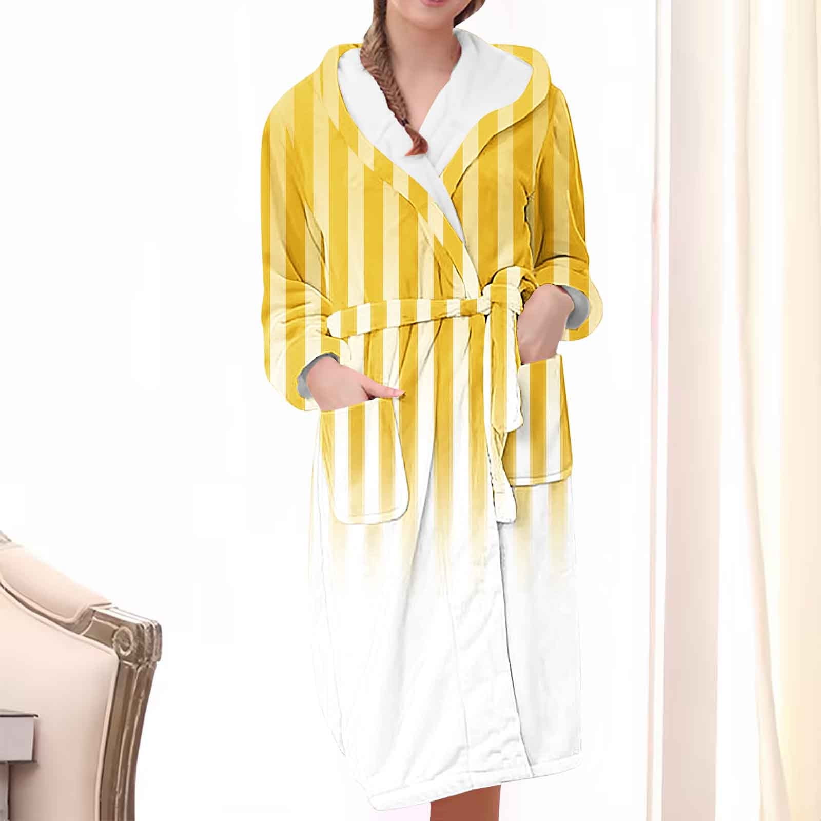 Fanxing Women Striped Gradient Robes Plush Lined House Thermal ...
