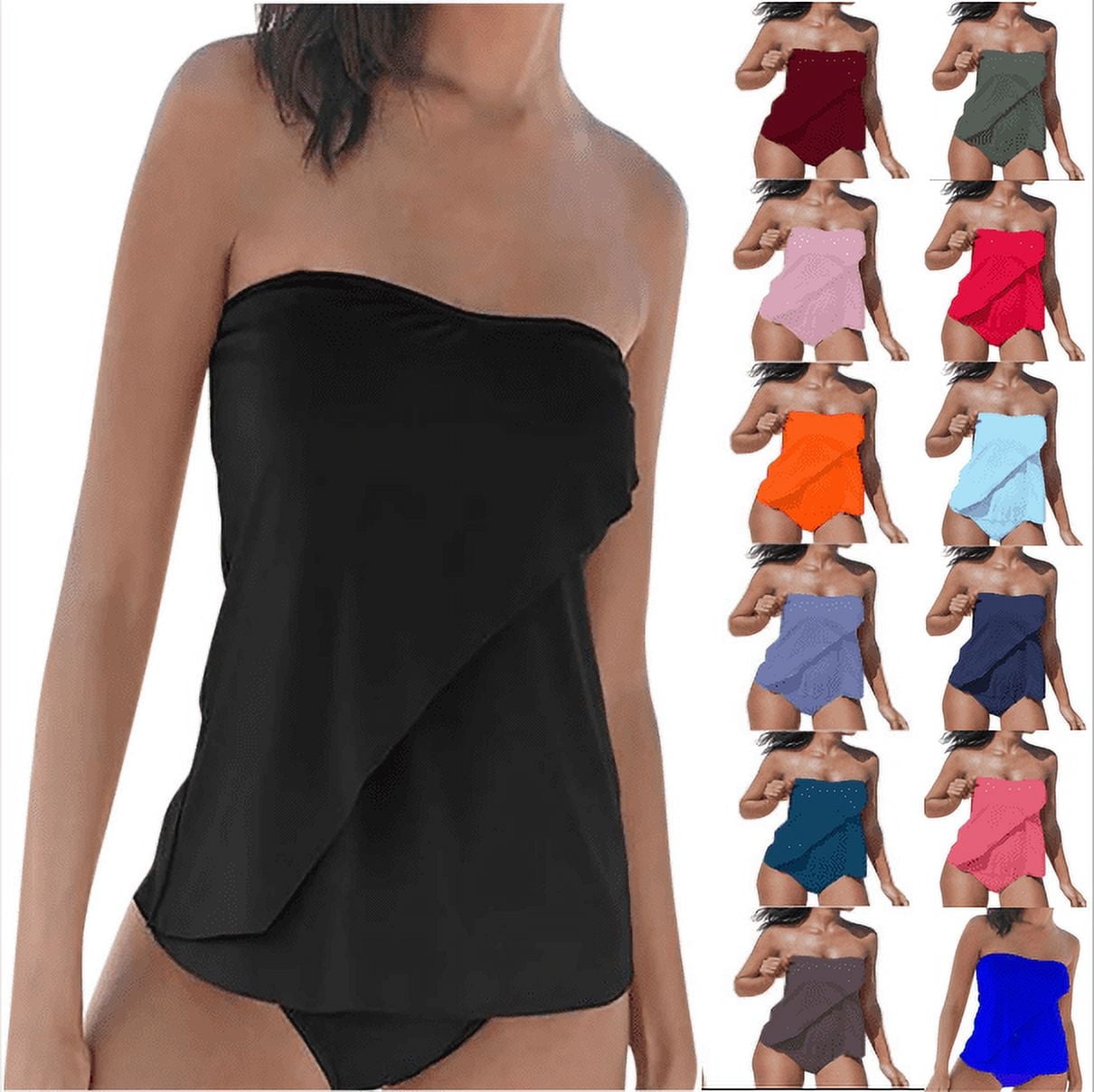 Fanxing Women's Red Tankini Swimsuit with Two Piece Tummy Control ...