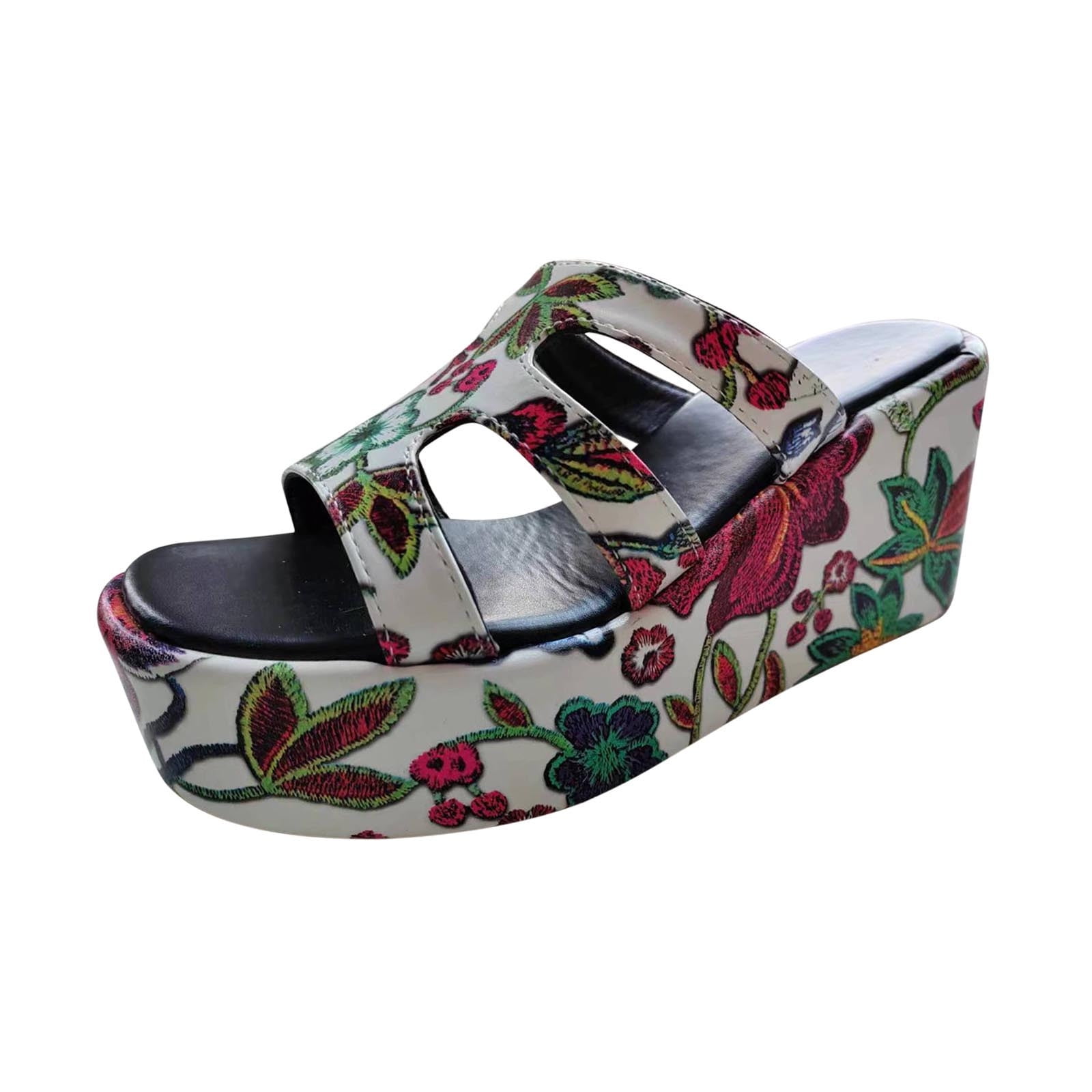 Fanxing Women's Chunky High Heels Sandals Floral Embroidered Open Toe ...