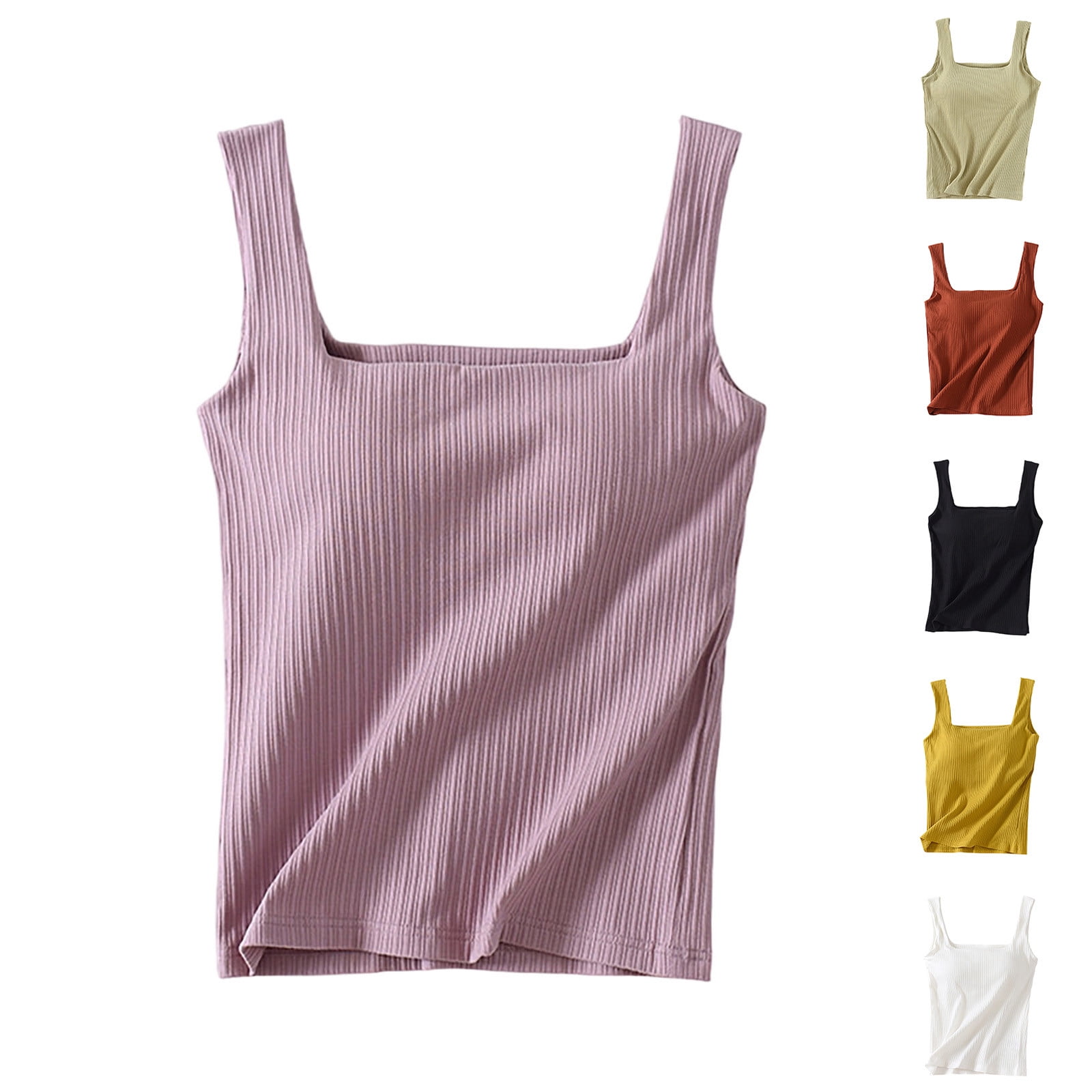 Fanxing Women's Cotton Tank Top with Build in Bra Adjustable Wider ...
