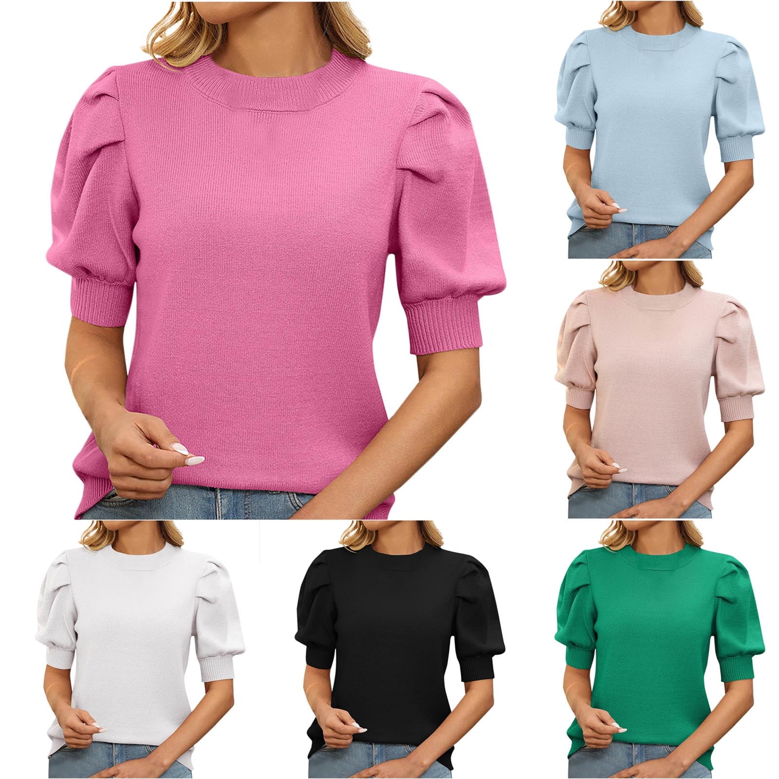 Fanxing Women's Elegant Tops Puff Sleeve Shirts Slim Fitted Summer ...