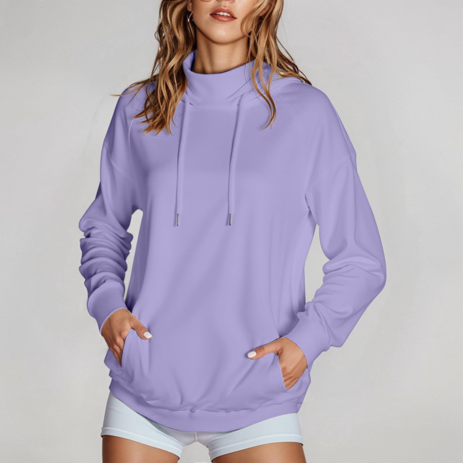Fanxing Women's Hoodies Pullover Oversized Mock Neck Soft Comfy Hooded ...