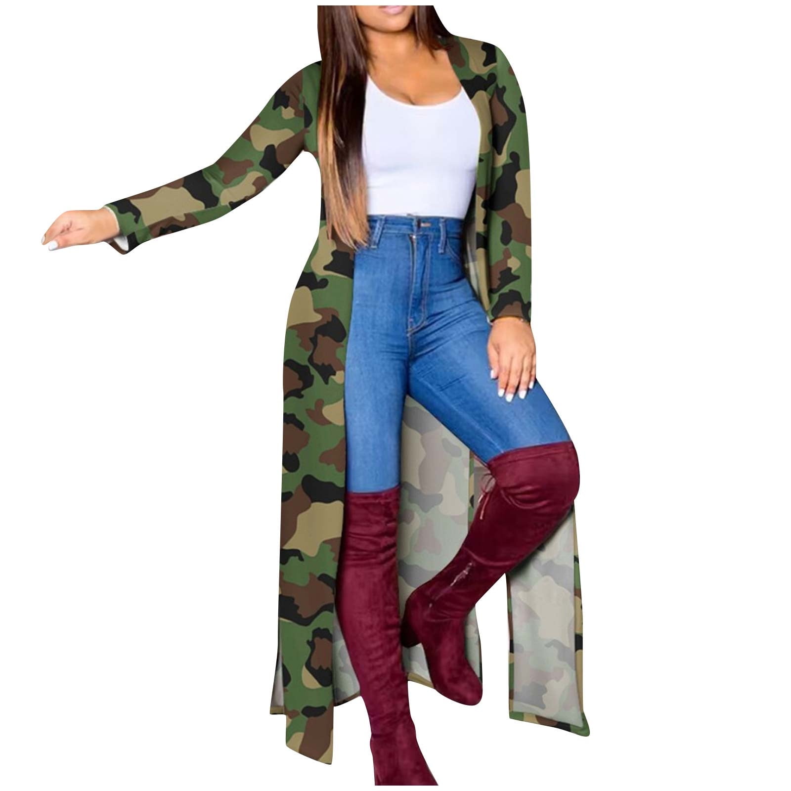 Fanxing Women's Open Front Maxi Long Knitted Cardigan Color Block ...