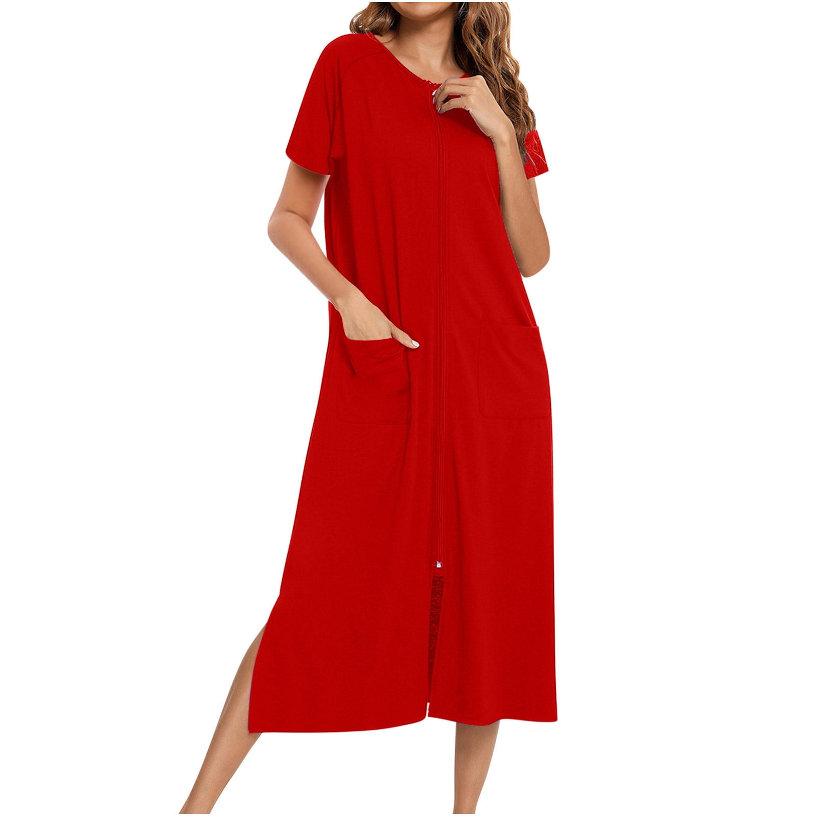 Fanxing Women's Zipper Robe 3/4 Sleeve Housecoats Full Length House ...