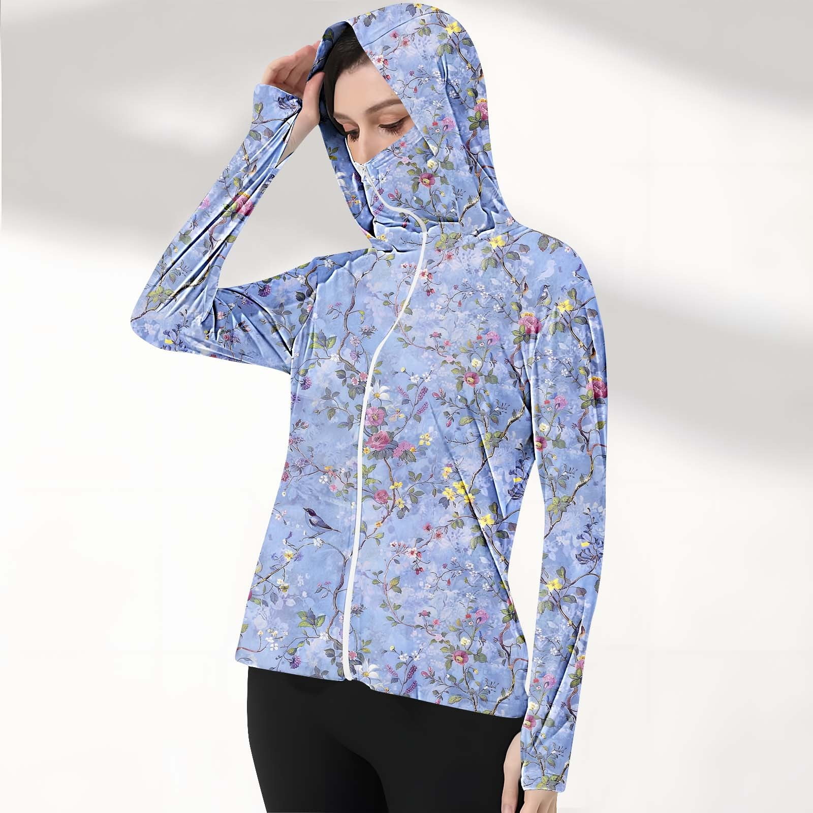Fanxing Womens Boho Upf Beach Cover Up with Attached Face Mask Zip up ...