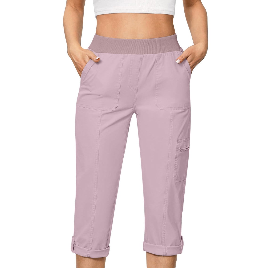 Fanxing Womens Capris with Pockets Stretch Lightweight Casual Cargo ...