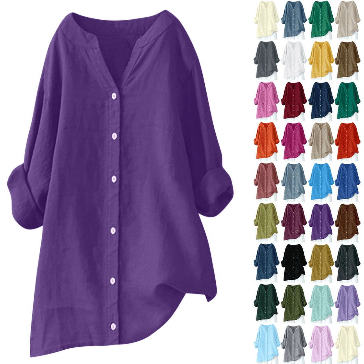 Fanxing Womens Cotton Linen Shirts Plus Size Flowy Tunic Shirt ...