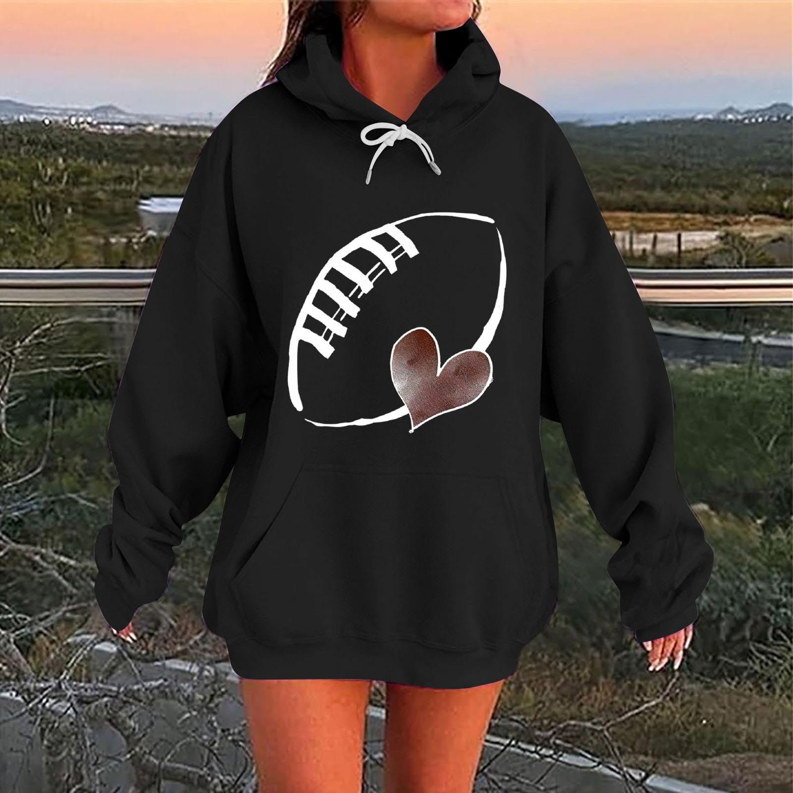 Fanxing Womens Plus Sweatshirts & Hoodies FootBall Heart Graphic Print ...