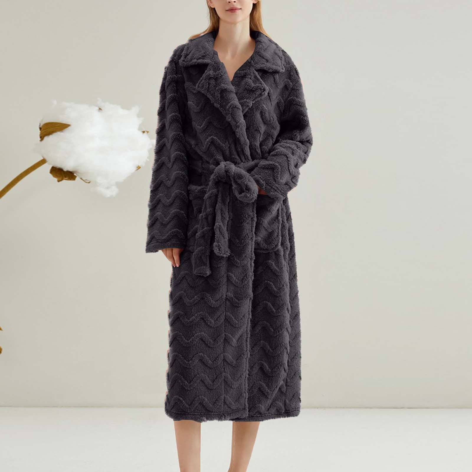 Fanxing Womens Plush Long Robes Extra Thick Fleece Flannel Bathrobes ...