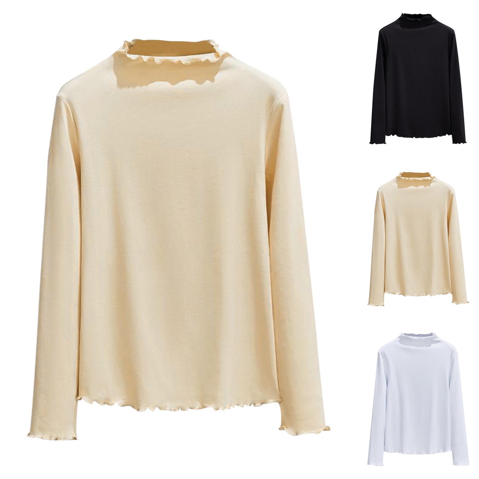 Fanxing Womens Ruffles Tops Mock Neck Tees Casual Long Sleeve T Shirts ...