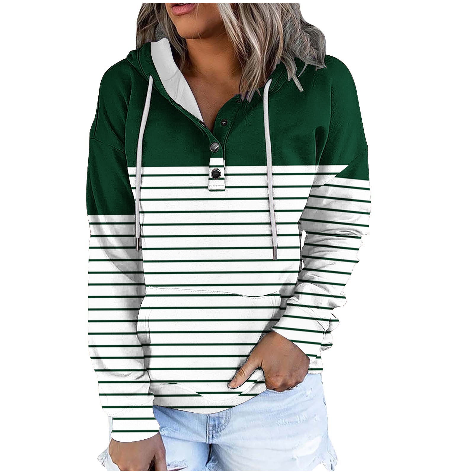 Fanxing Womens Striped Drawstring Sweatshirts Quarter Zip Fleece ...