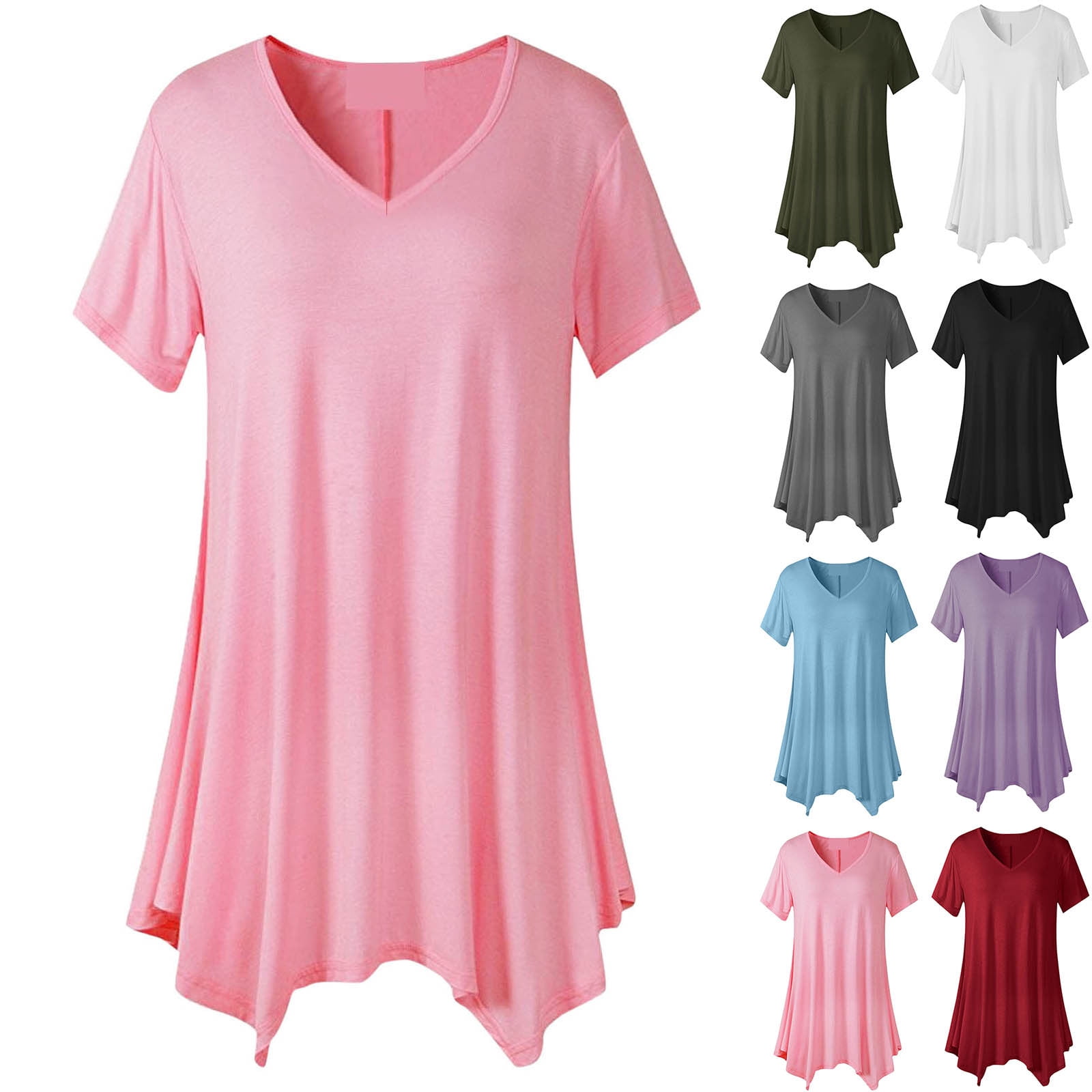 Fanxing Womens Tunic Tops V Neck Flowy Shirts Loose Fitting Dressy ...