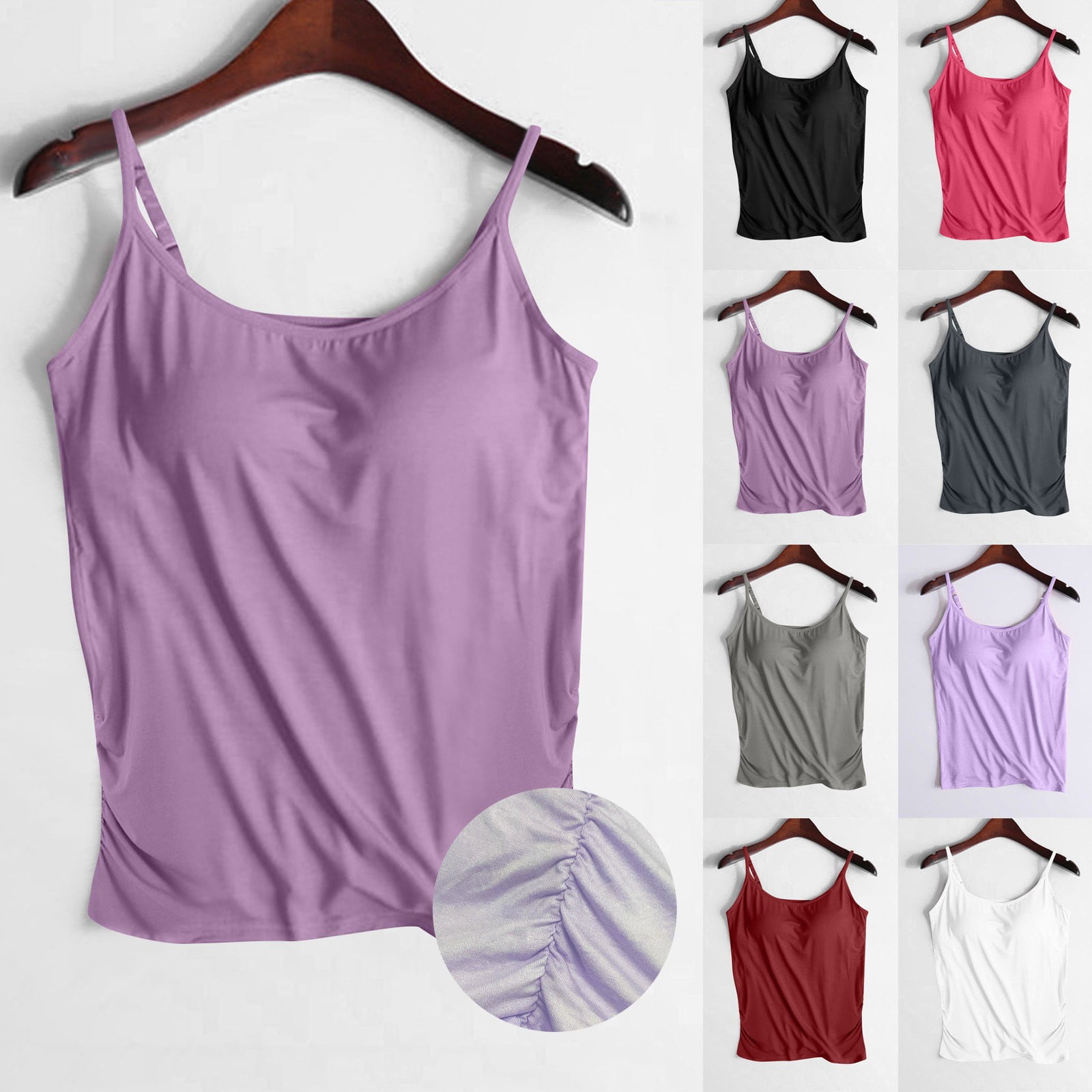 Fanxing Womens V Neck Spaghetti Strap Tank Tops Double Lined Tops for ...