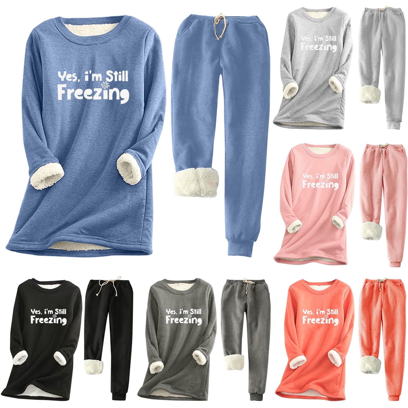 Fanxing Yes I'm Still Freezing Sherpa Thermal Sets for Women 2025 Fall ...