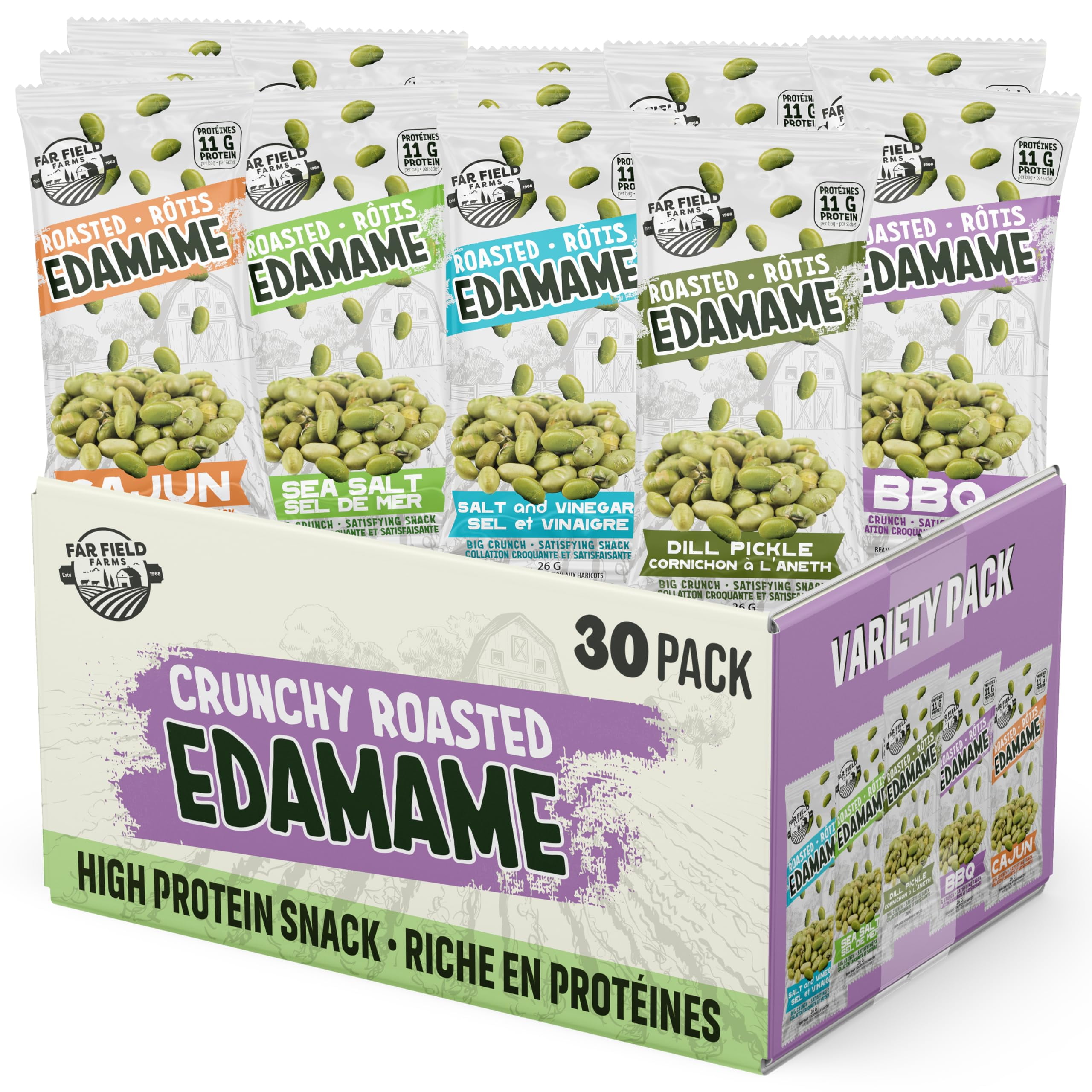 Far Field Crunchy Edamame SSF20 Beans, 30 Single Snacks, 11 g Protein ...