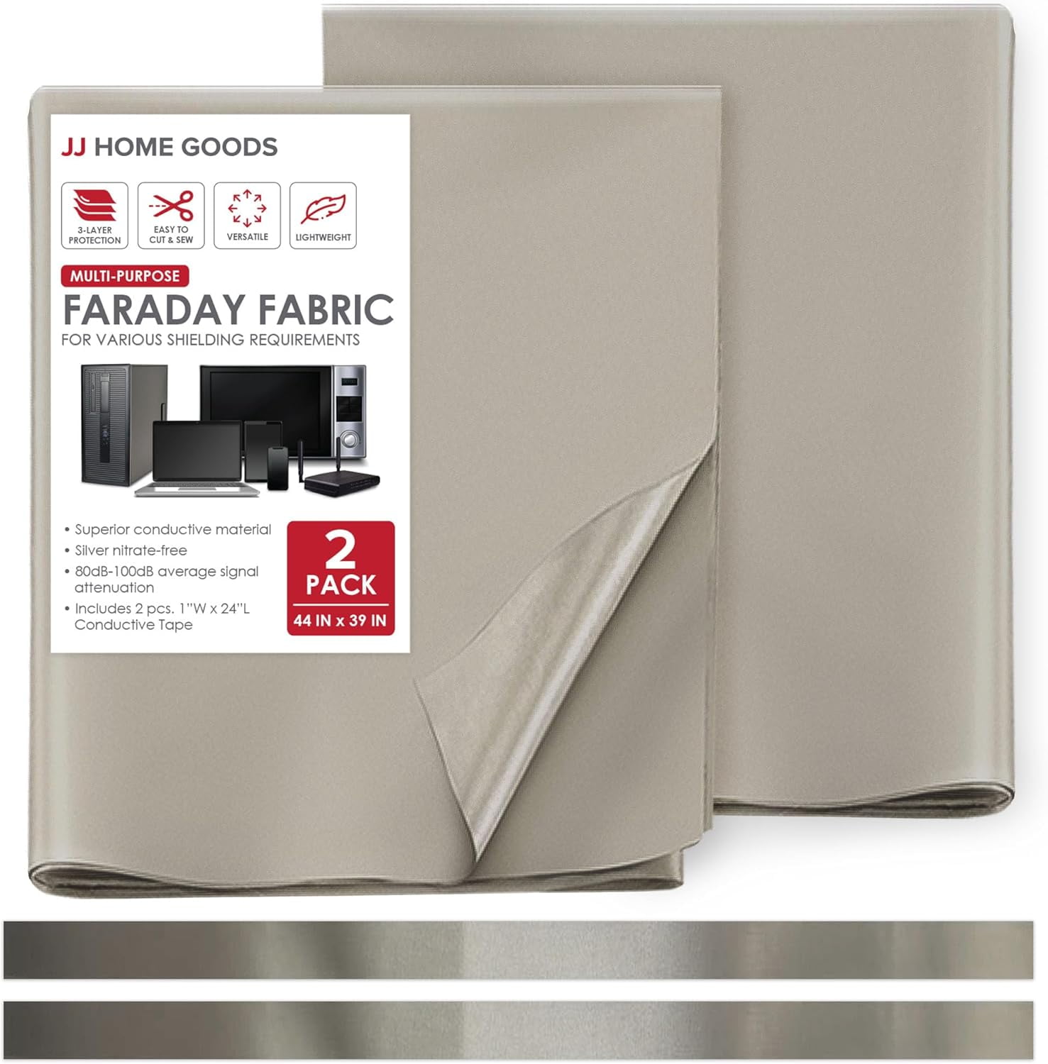 Faraday Fabric [Pack of 2, 44" X 39" Faraday Cloth + 1" X 24" Long ...