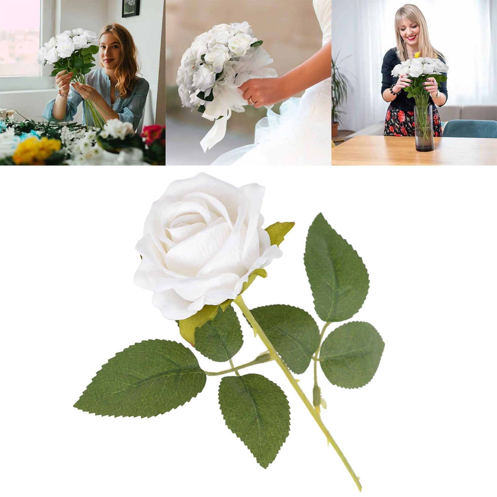 Faraee 12 Pcs White Rose Flowers Artificial Single Silk Stems Flower ...