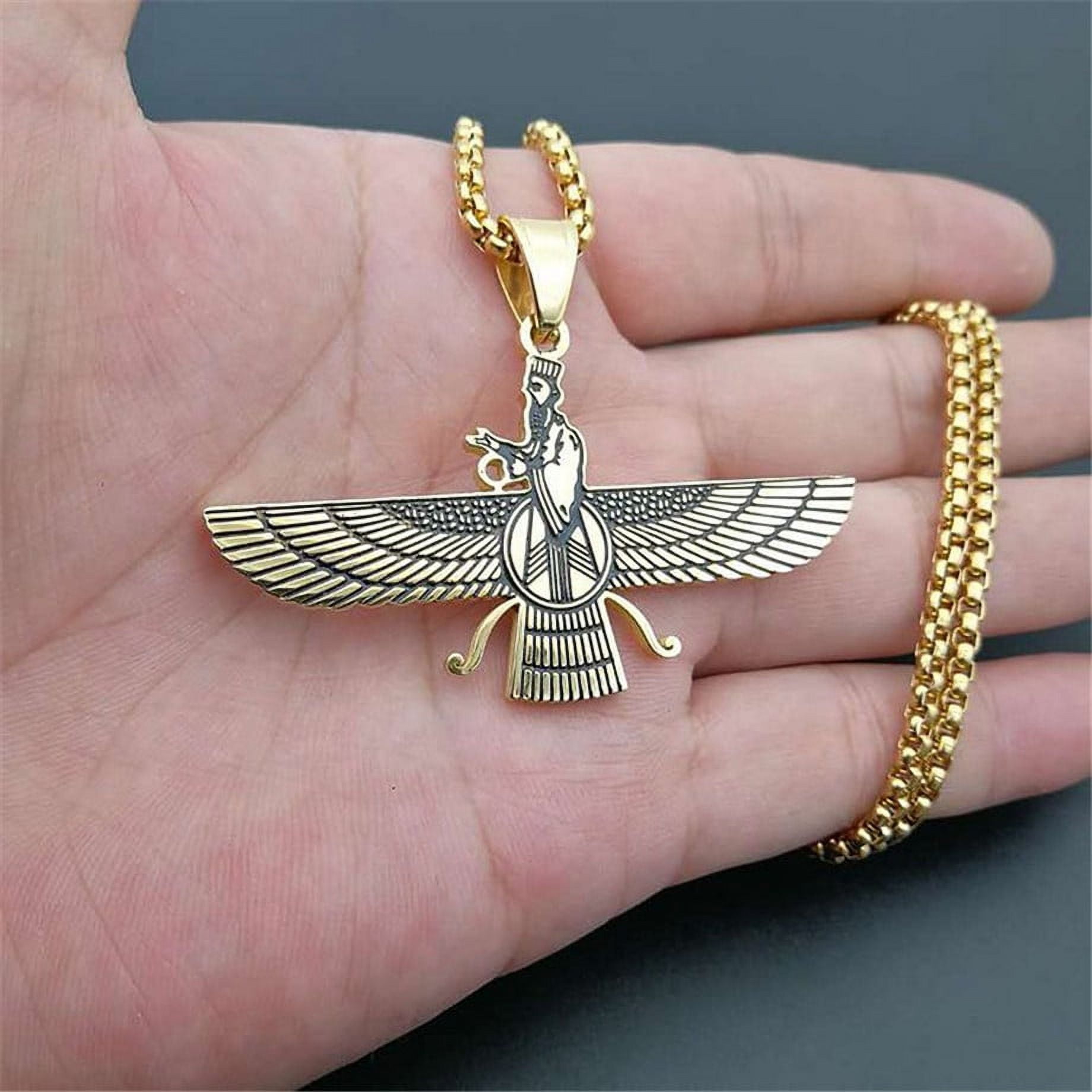 Faravahar Ahura Pendant Men Iran Jewelry 14K Yellow Gold Zoroastrian ...
