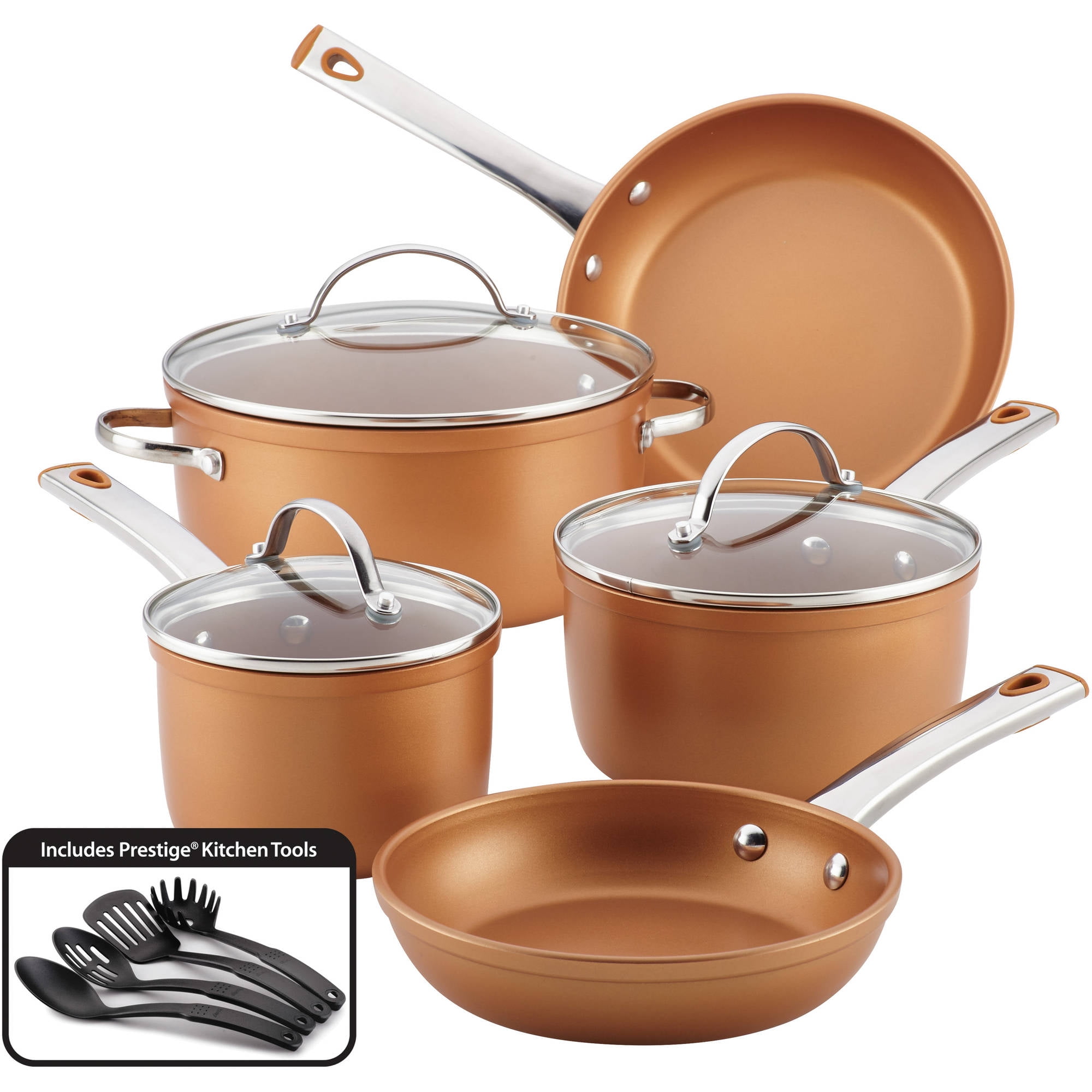 Farberware 12-Piece Colortech Aluminum Nonstick Copper Pots and Pans ...