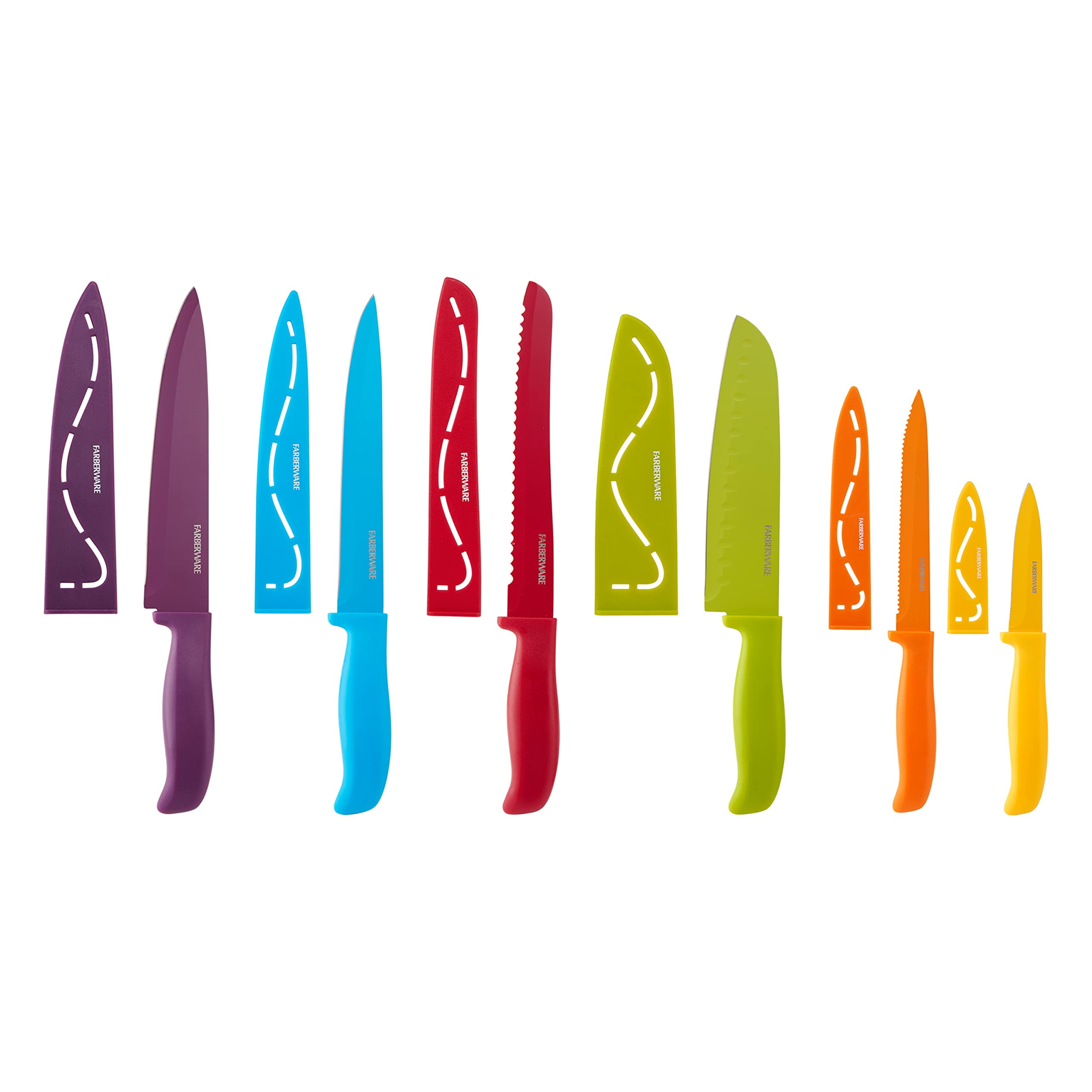 Farberware 12-Piece Non-Stick Resin, Dishwasher-Safe Kitchen Knife Set ...