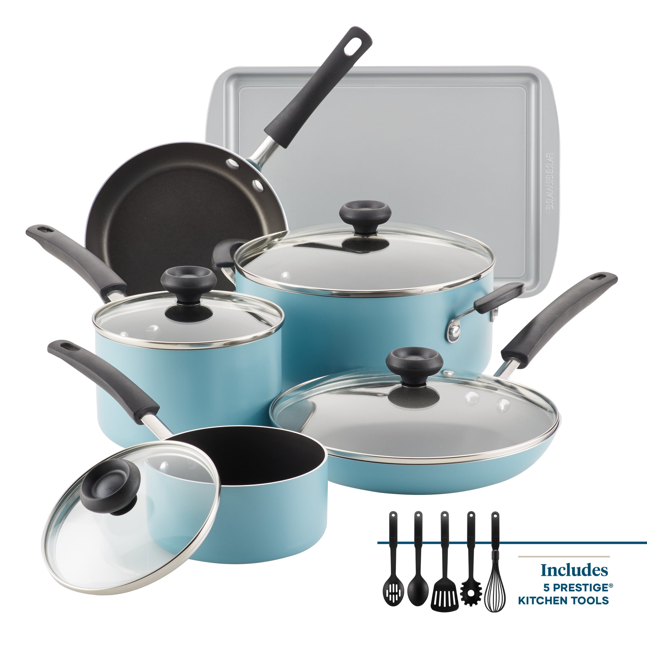 Farberware 15 Piece Aluminum Nonstick Pots and Pans Set, Aqua - Walmart.com