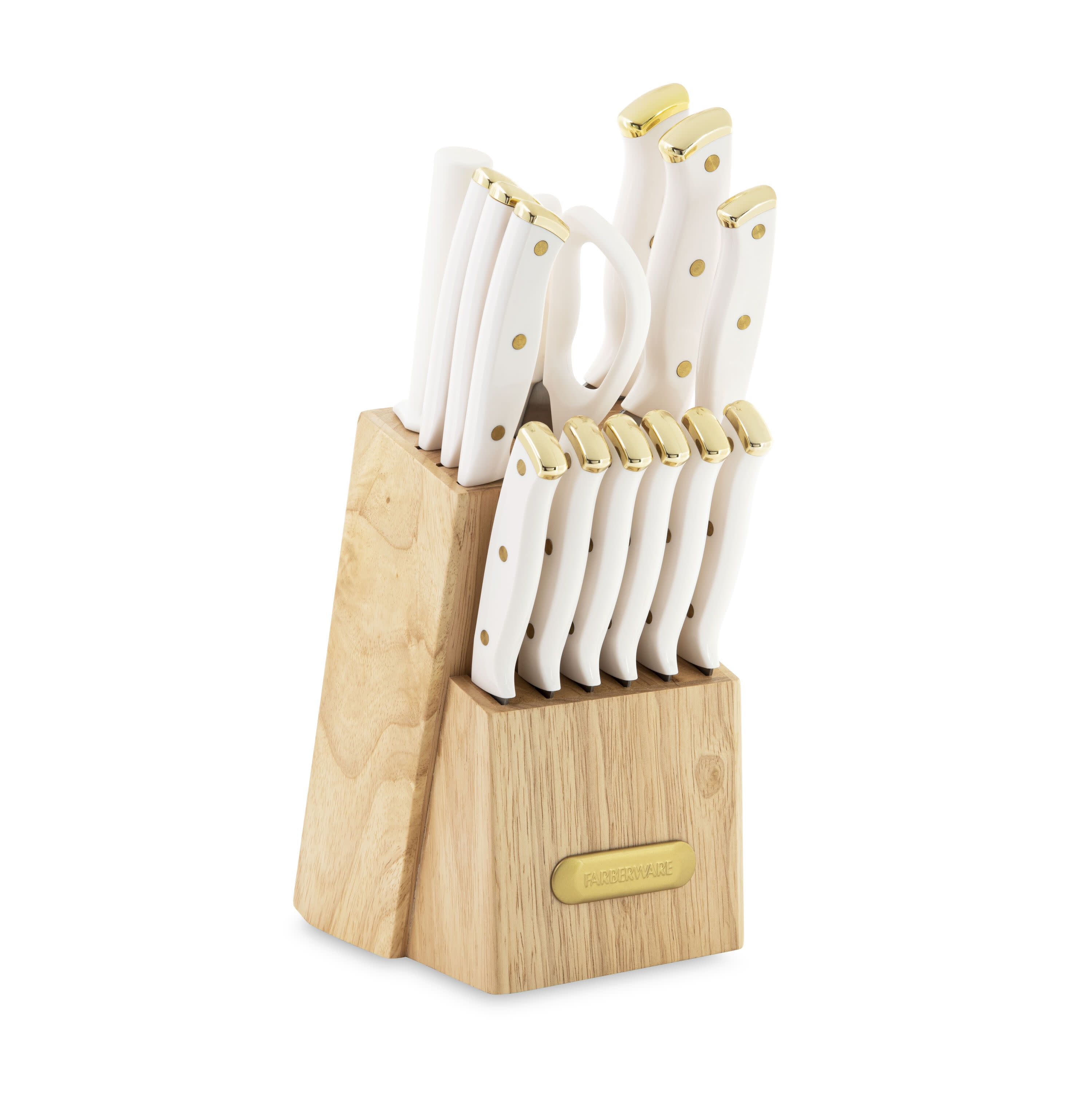 Farberware 15-Piece Forged Triple Riveted Knife Set, White and Gold ...