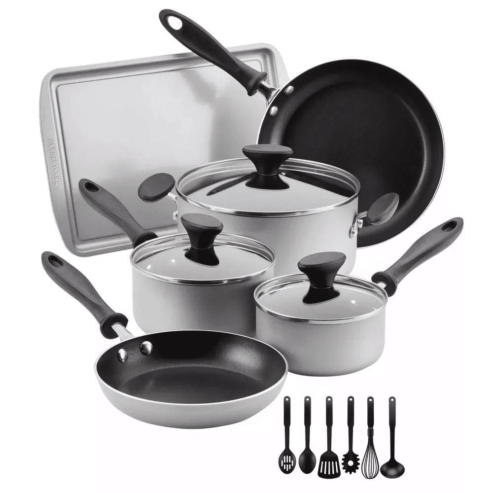 Farberware Nonstick Aluminum Cookware Set, 15 Pieces, Dishwasher Safe ...