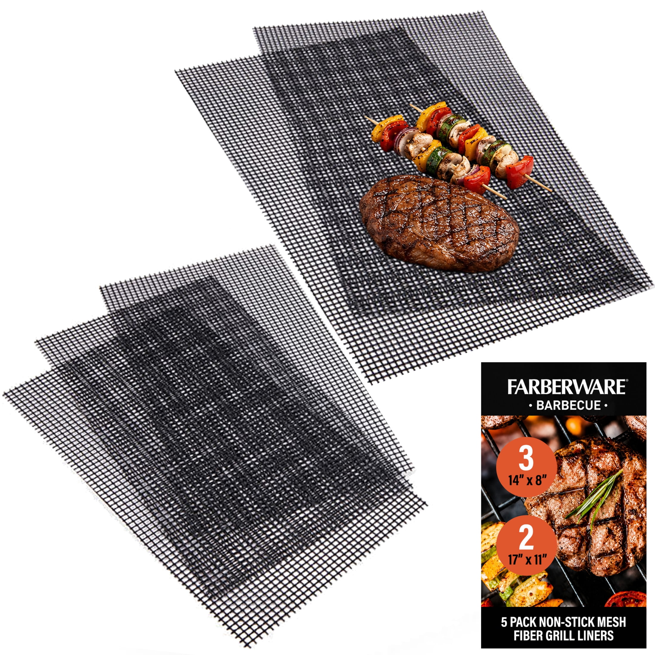 Farberware BBQ Grill Liner, 5-Piece - Reusable Nonstick BBQ Grill Mats ...