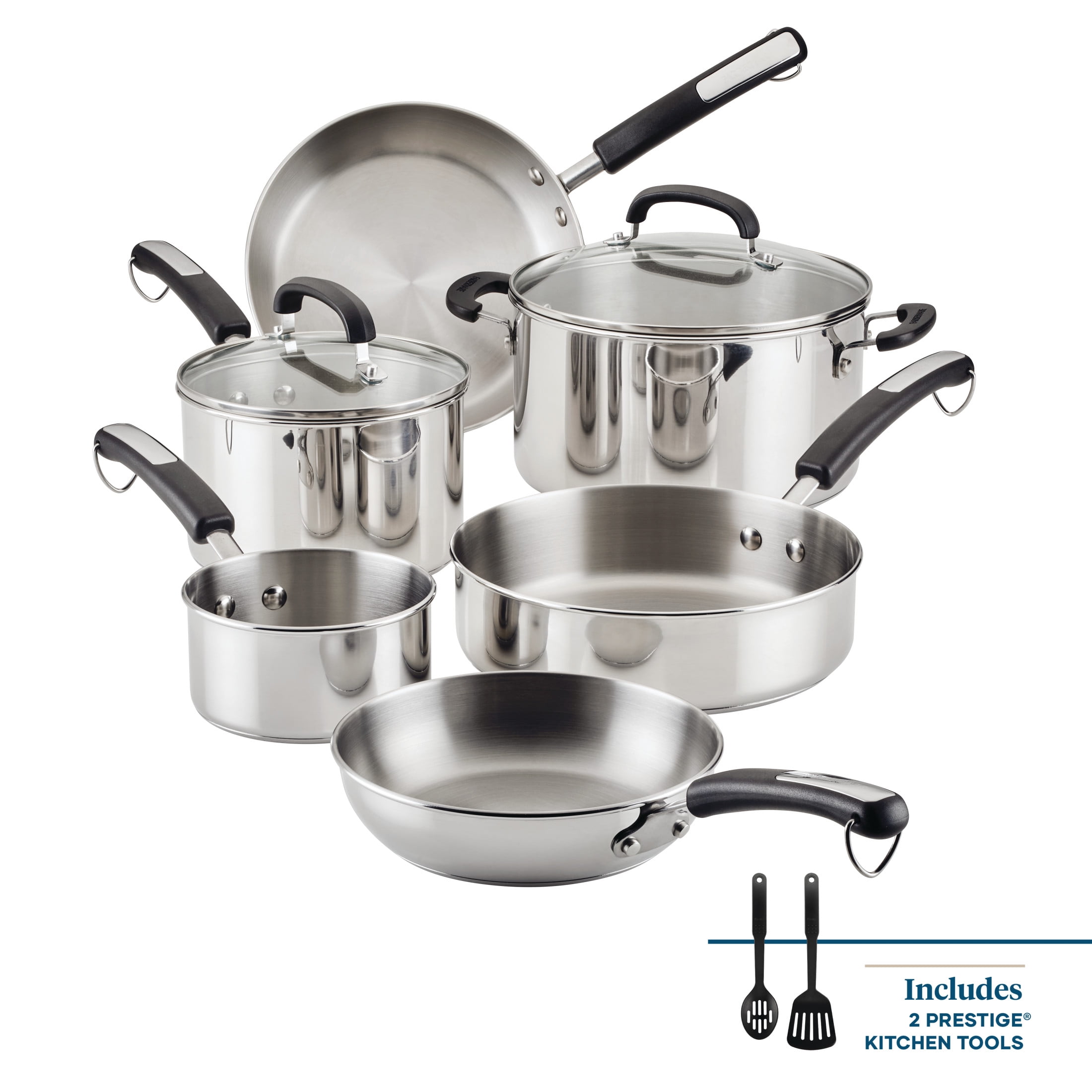Farberware Brilliance 10 Pcs Stainless Steel Set with Cooking Tools and ...