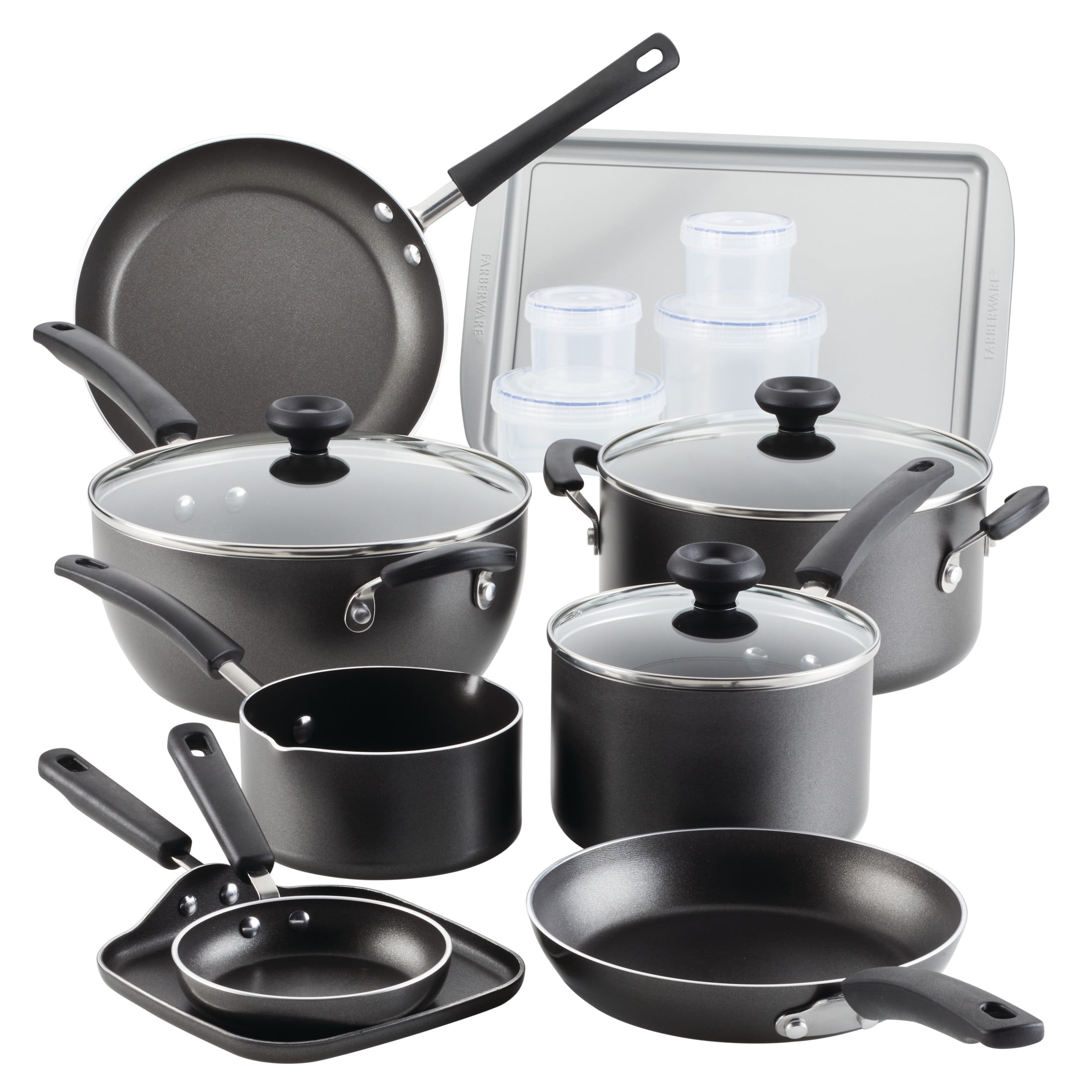 Farberware 20 Piece Nonstick Cookware Set, Easy Clean Aluminum Pots and ...