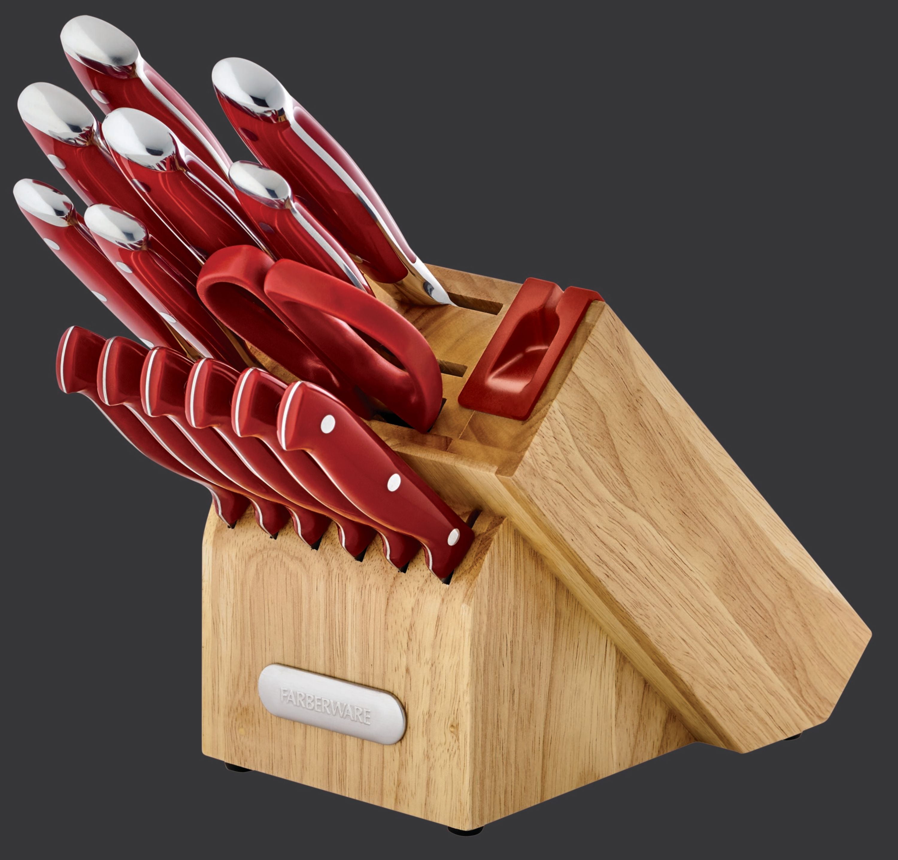 FW 15PC Forged Knife Block Kitchen Cutlery Set, TR Red WM - Walmart.com