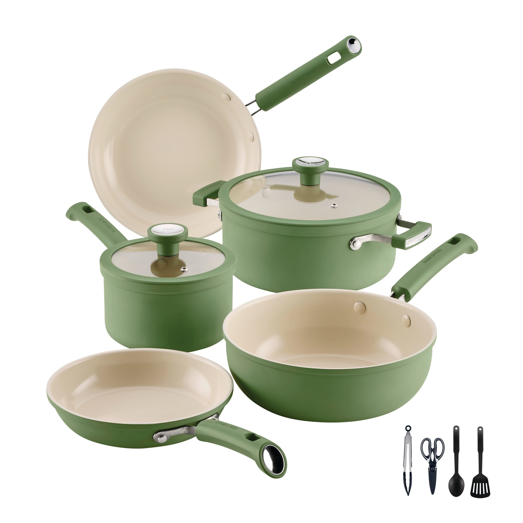 Farberware TrueCook 12pc Ceramic Cookware Set, Dishwasher and Oven Safe ...