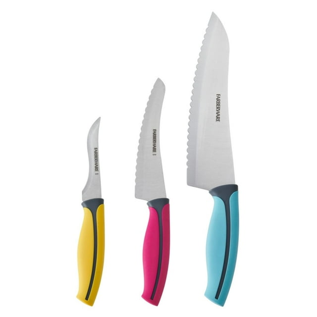 Farberware Precise Slice 3 Stainless Steel Piece Chef Knife Set Aqua ...