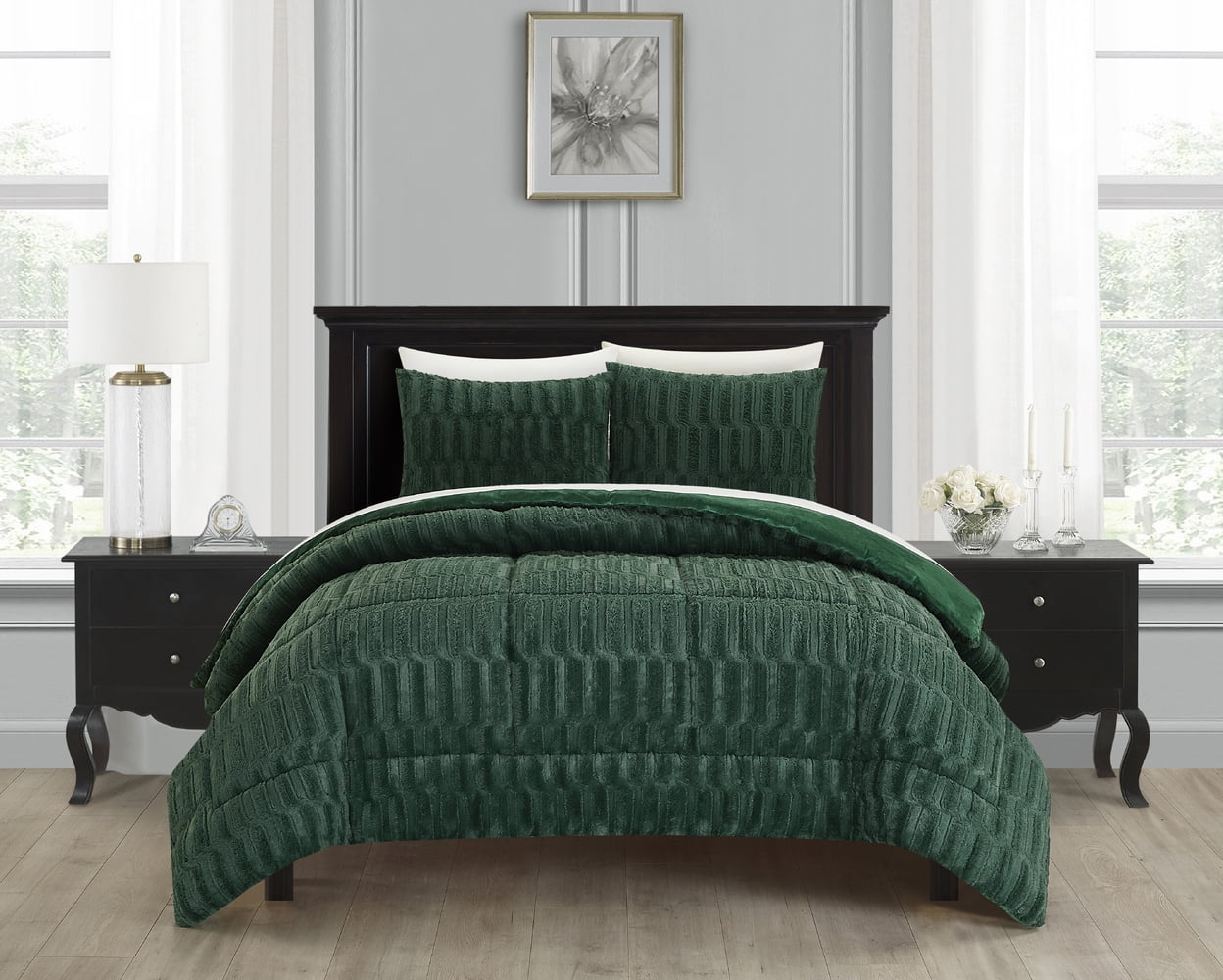 Farca 3 or 2 Piece Comforter Textured Geometric Pattern Faux Micro-Mink ...
